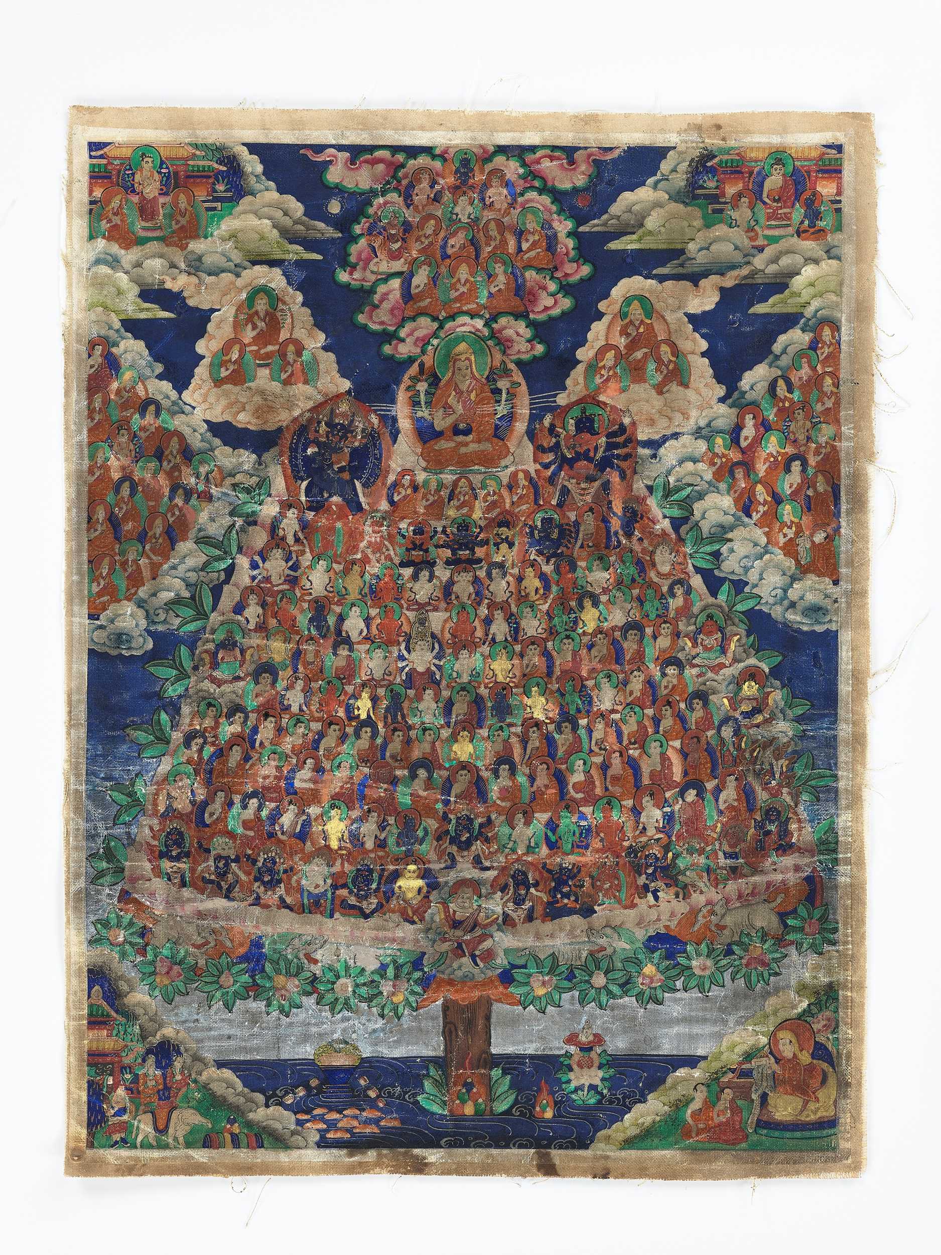 Lot 48 - A THANGKA OF TSONGKHAPA AND THE GELUGPA