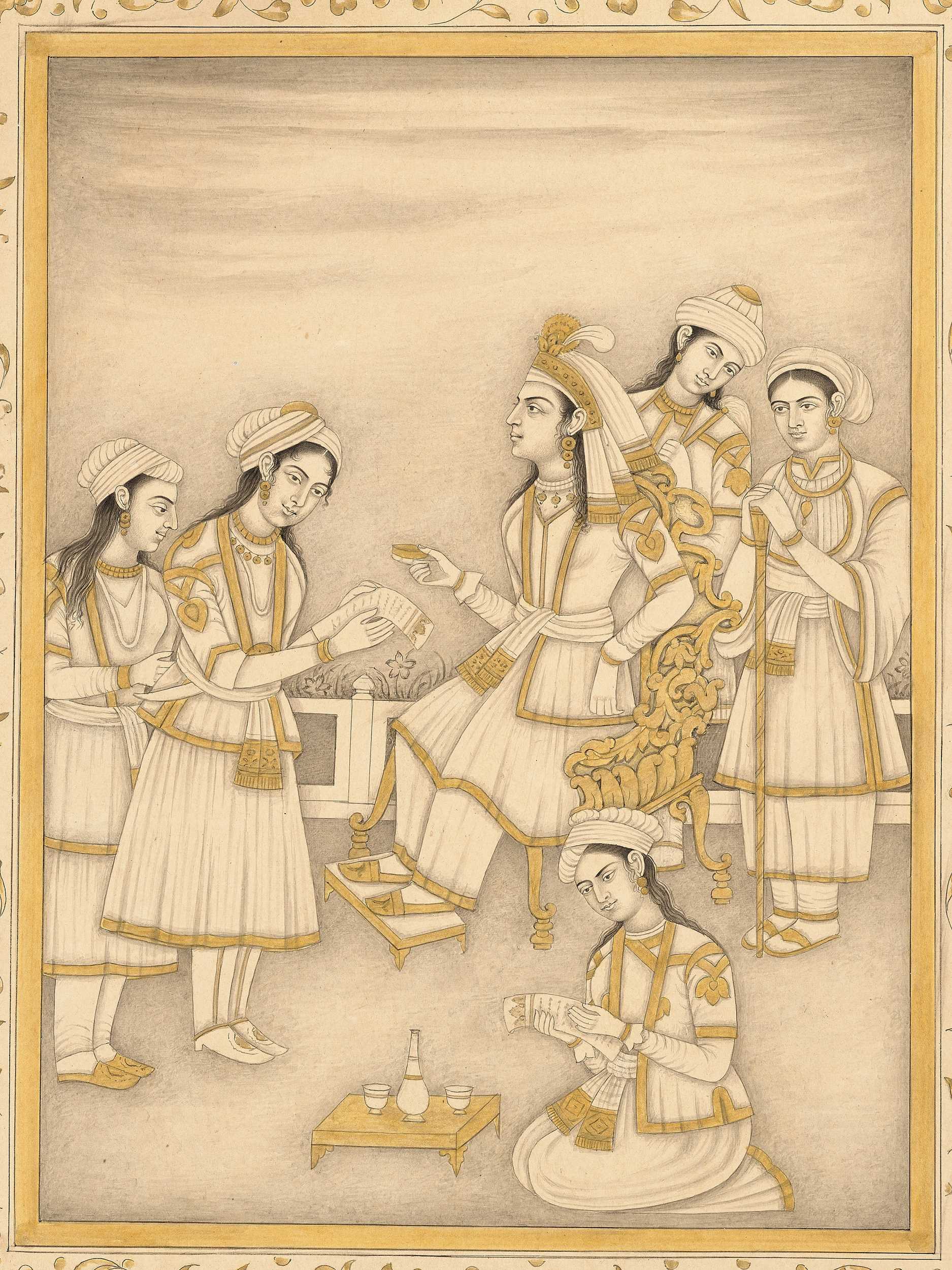 Lot 316 - A MUGHAL STYLE PAINTING OF A PRINCESS WITH