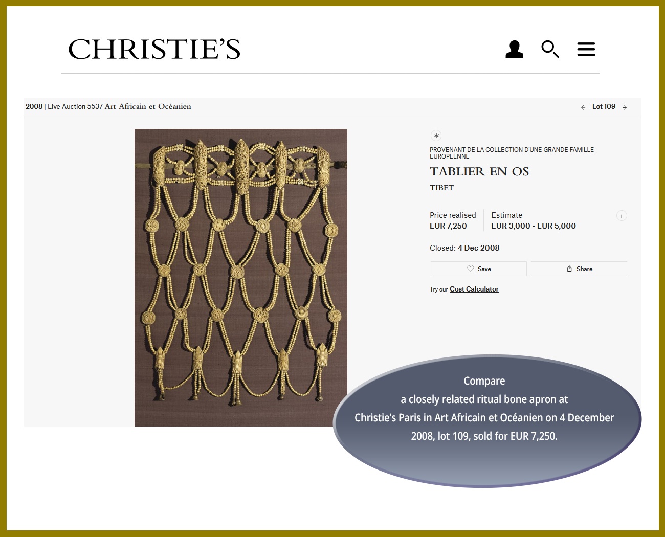 Lot 48 - A TIBETAN RITUAL BONE APRON, 18TH-19TH