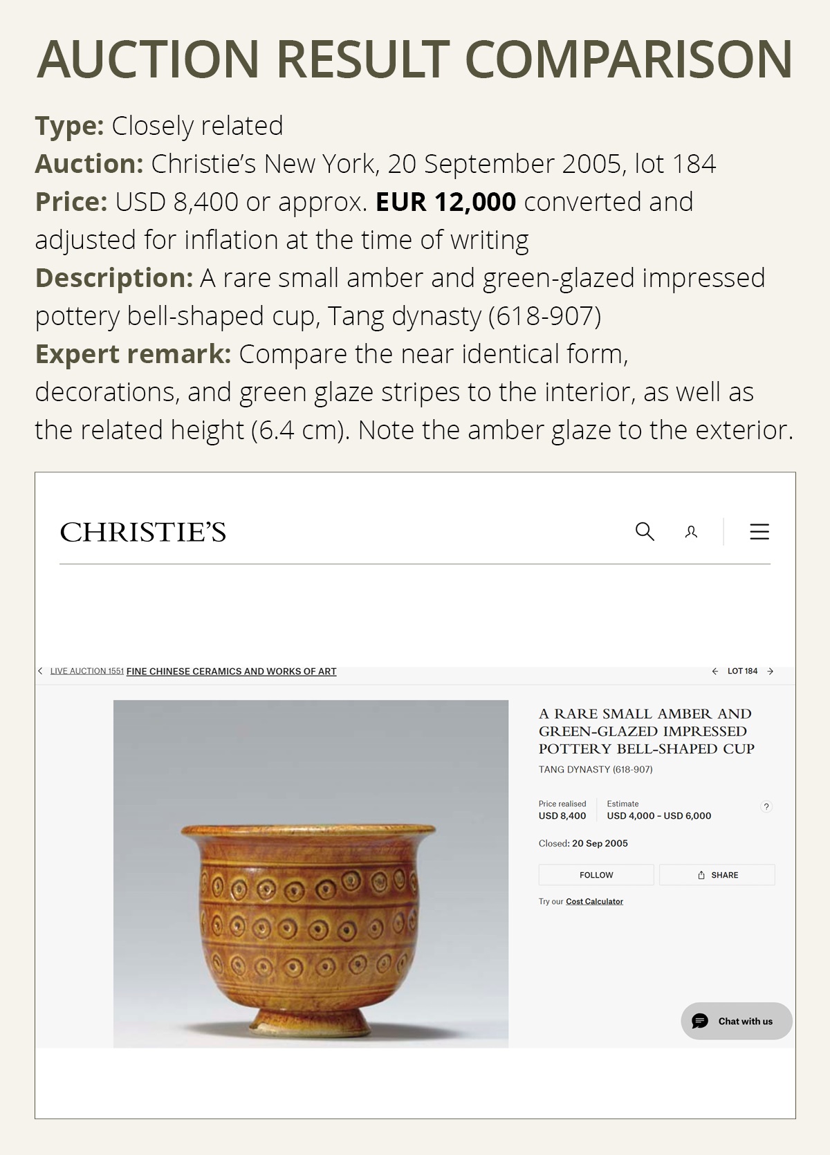 Lot 53 - A RARE GREEN-GLAZED BELL-SHAPED CUP, TANG