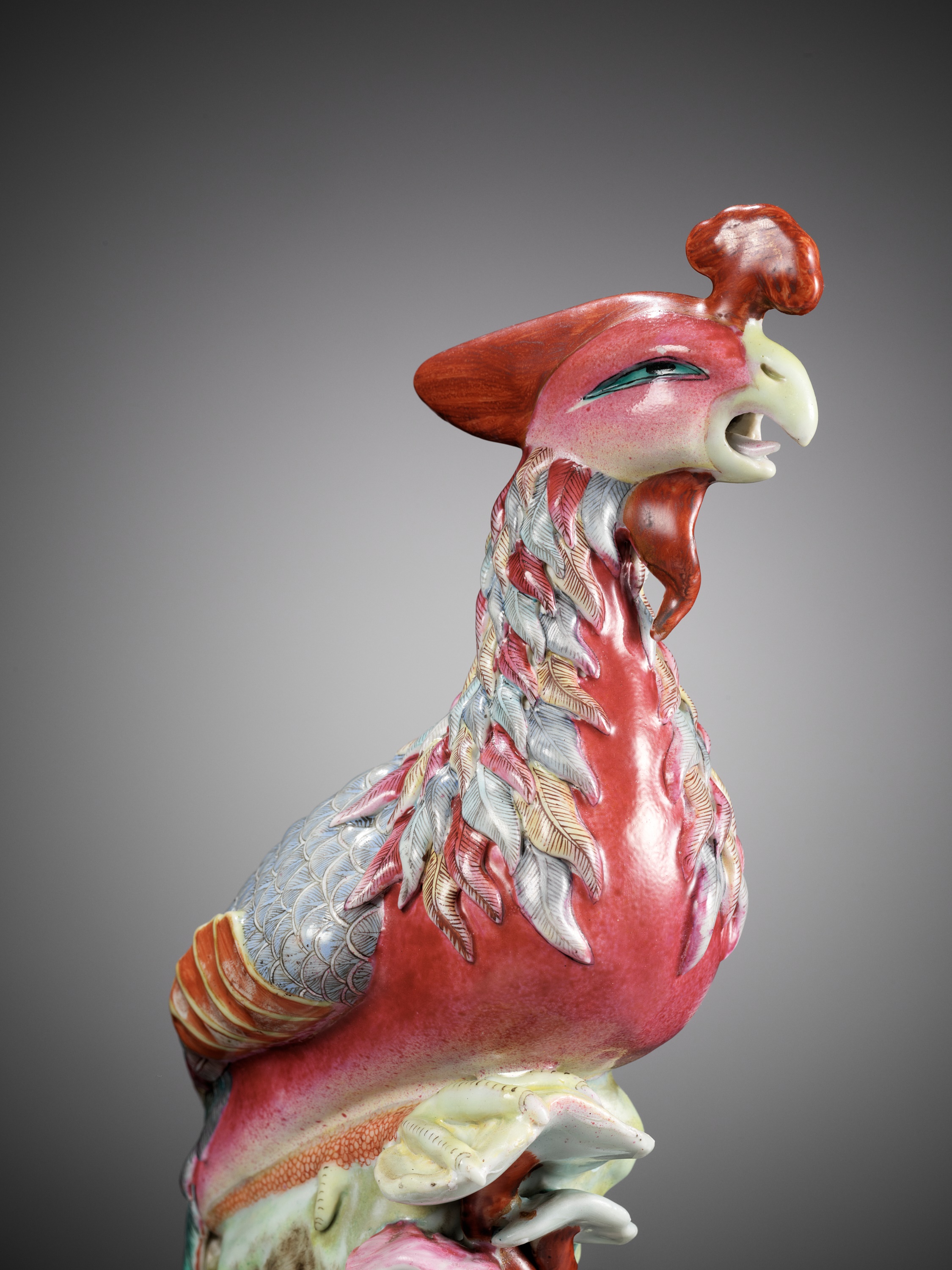 Lot 113 - A FAMILLE ROSE FIGURE OF A PHOENIX, 19TH