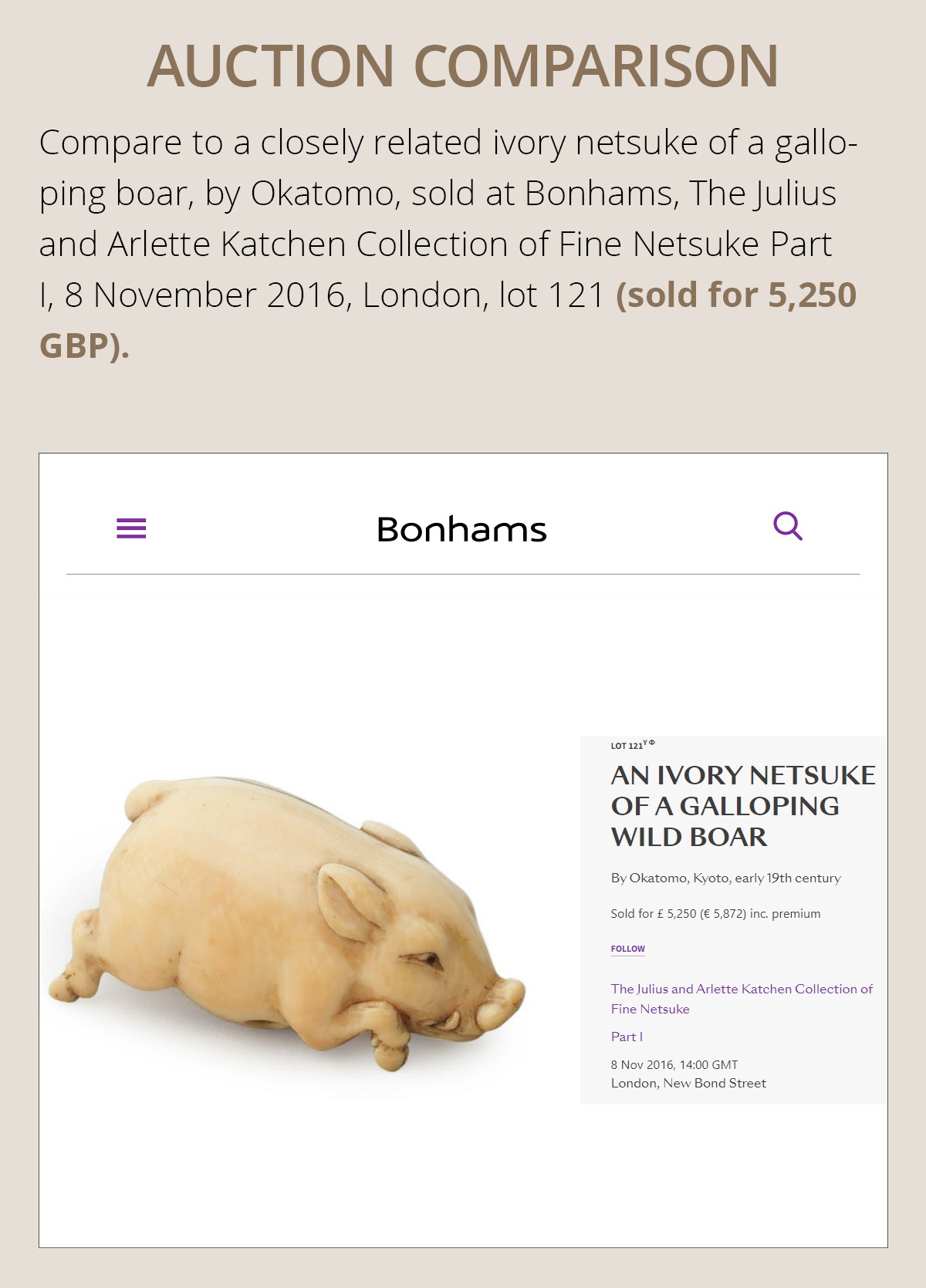 Lot 19 - OKAKOTO: A RARE IVORY NETSUKE OF A RUNNING