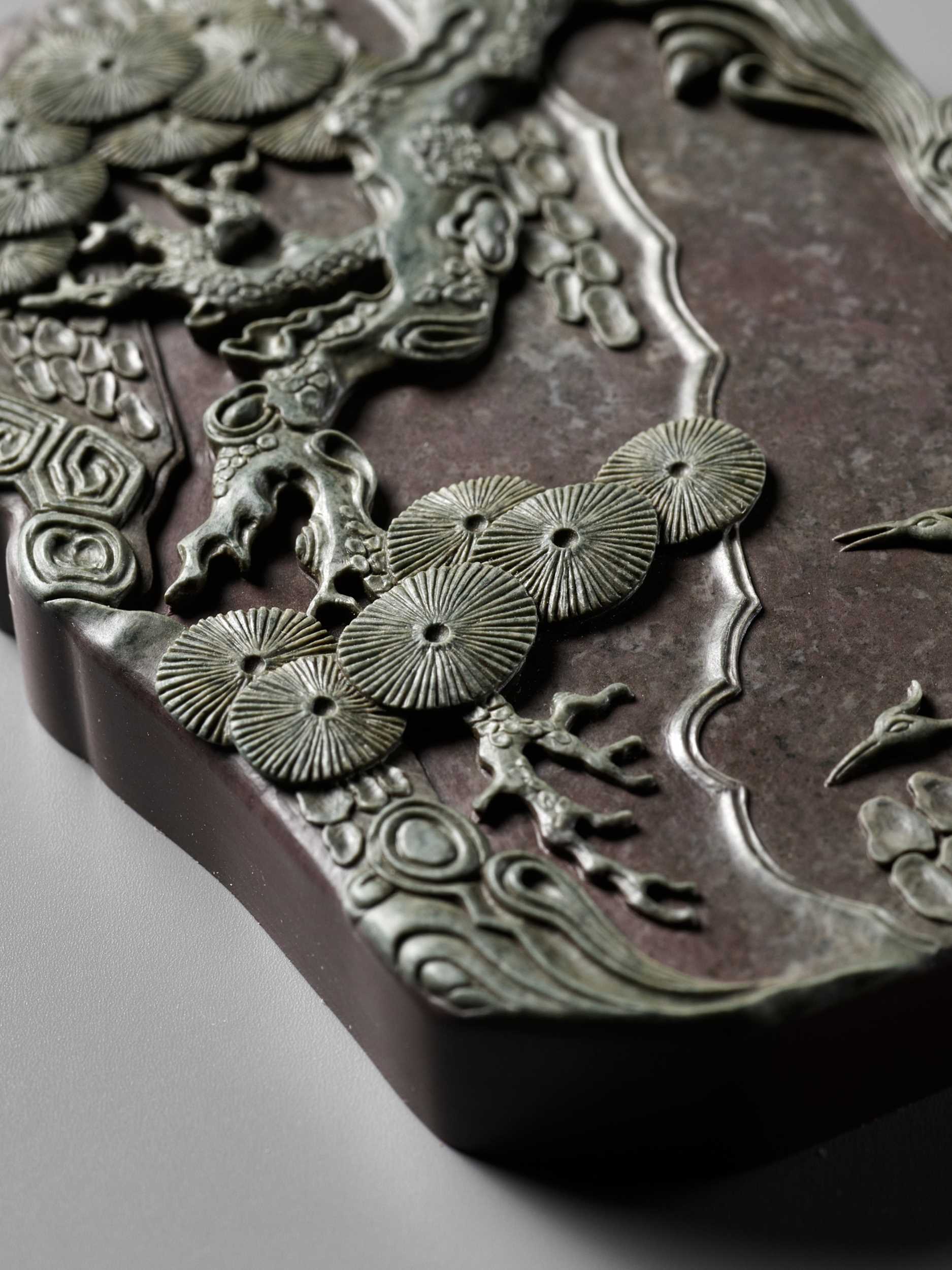 Lot 26 - A SONGHUA INK STONE, BOX AND COVER, QIANLONG