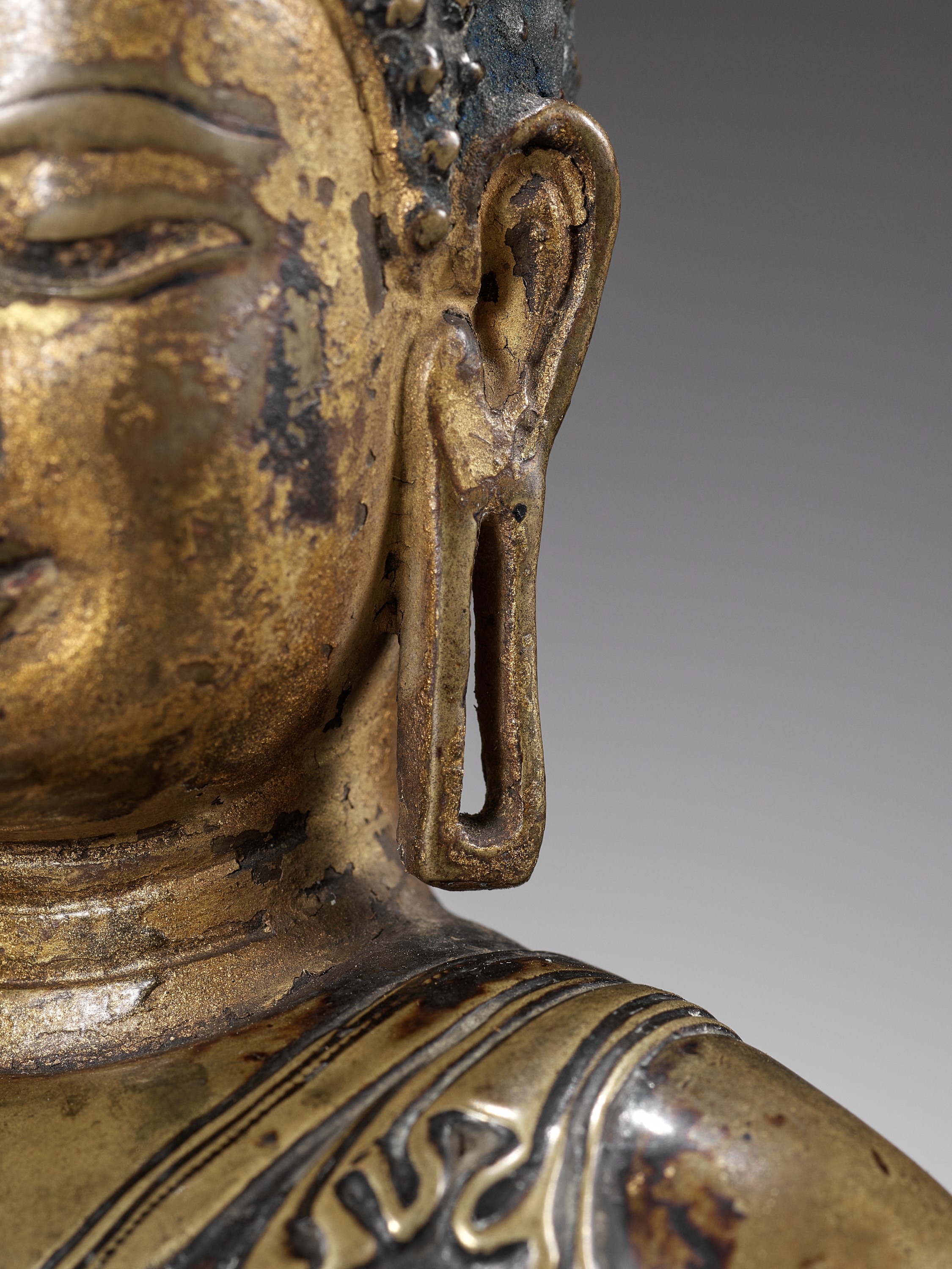 Lot 161 A Copper Inlaid Brass Figure Of Buddha