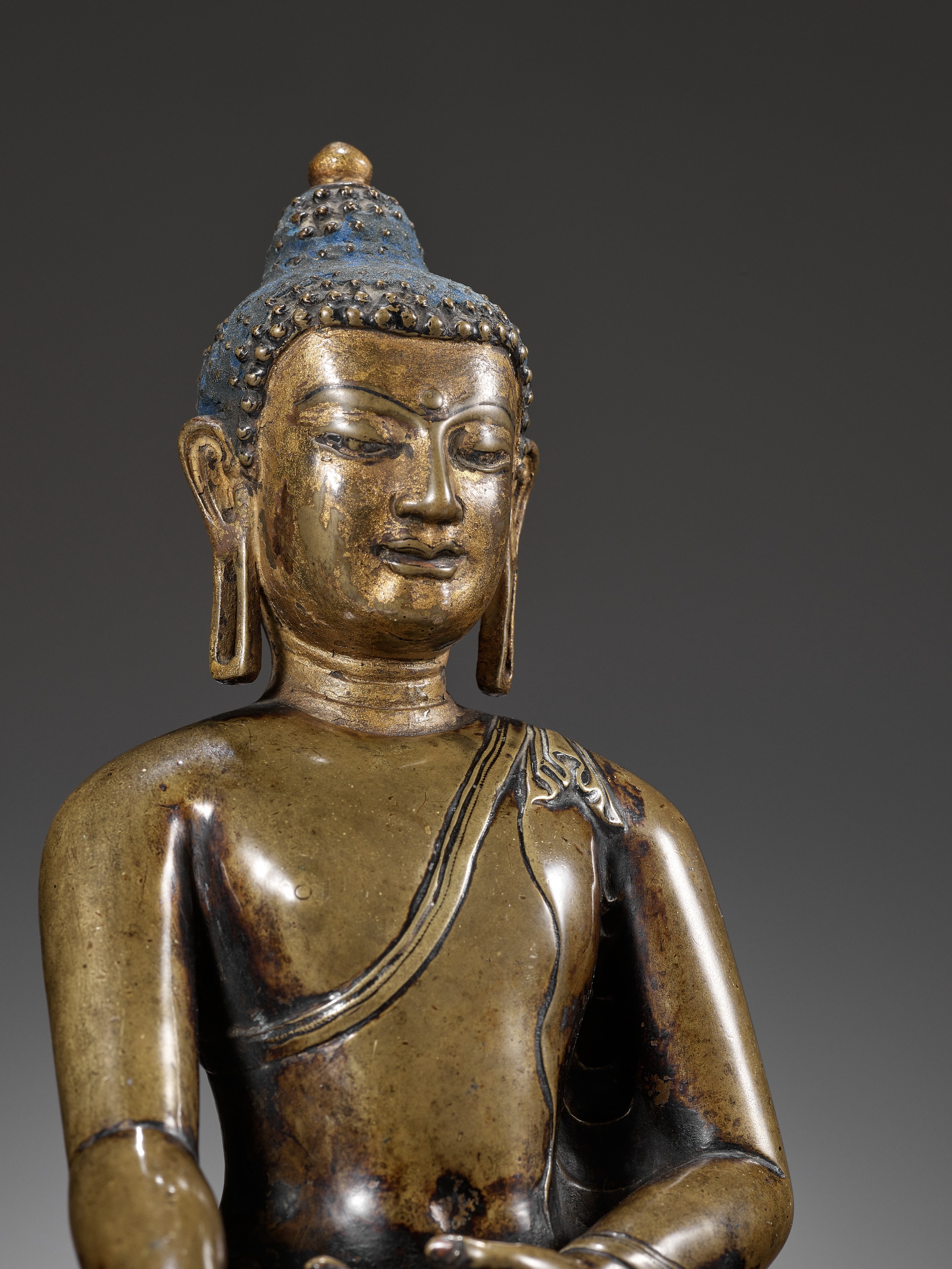 Lot 161 A Copper Inlaid Brass Figure Of Buddha