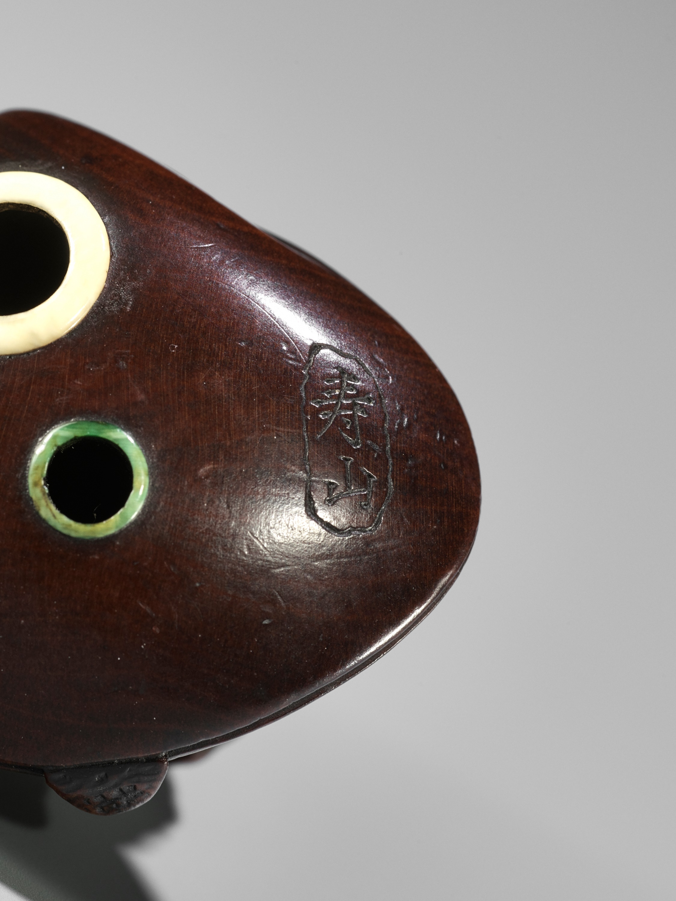 Lot 70 - JUZAN: A FINE WOOD NETSUKE OF A KAPPA ON