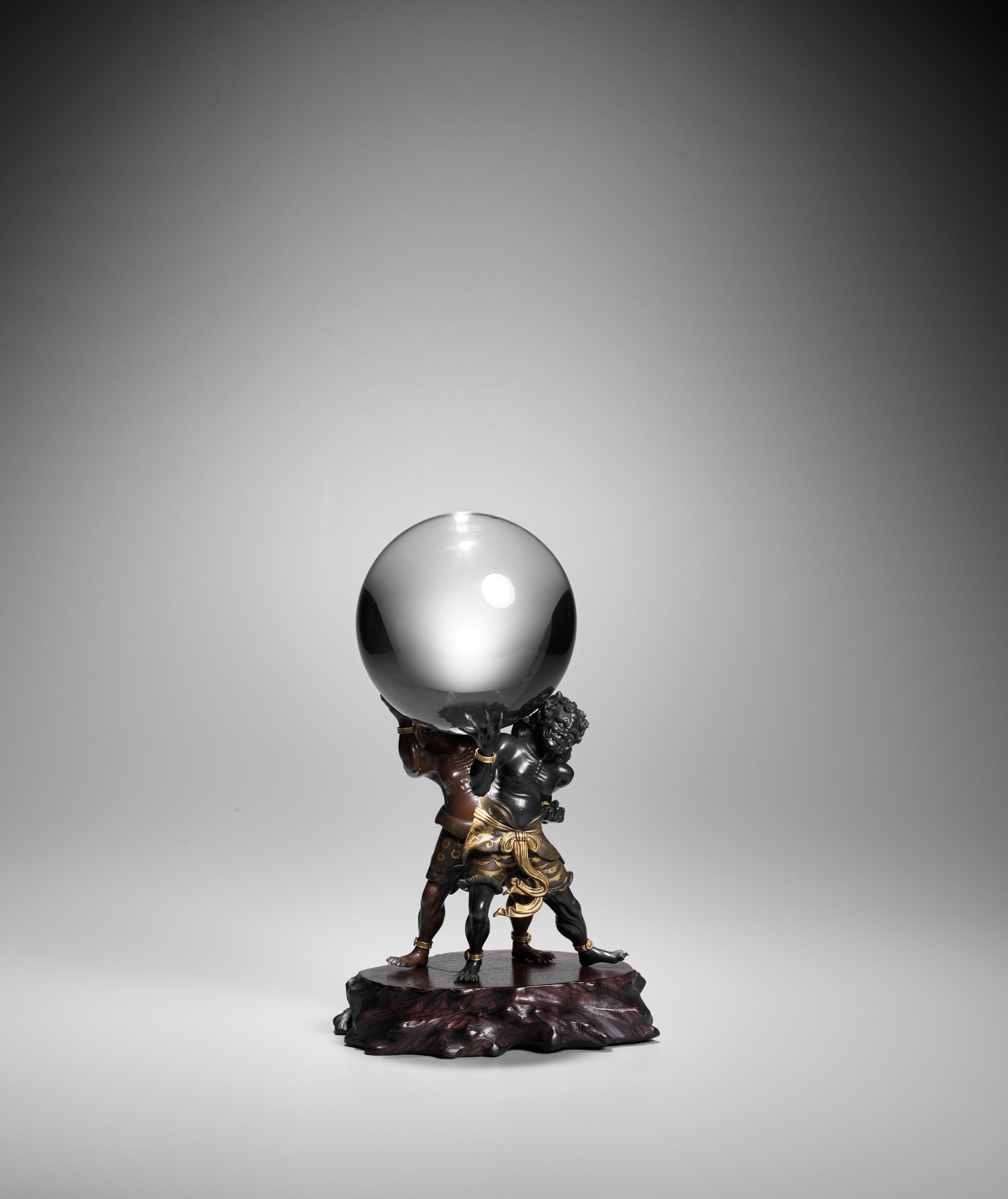 Lot 56 - AN IMPRESSIVE BRONZE OF TWO ONI HOLDING A