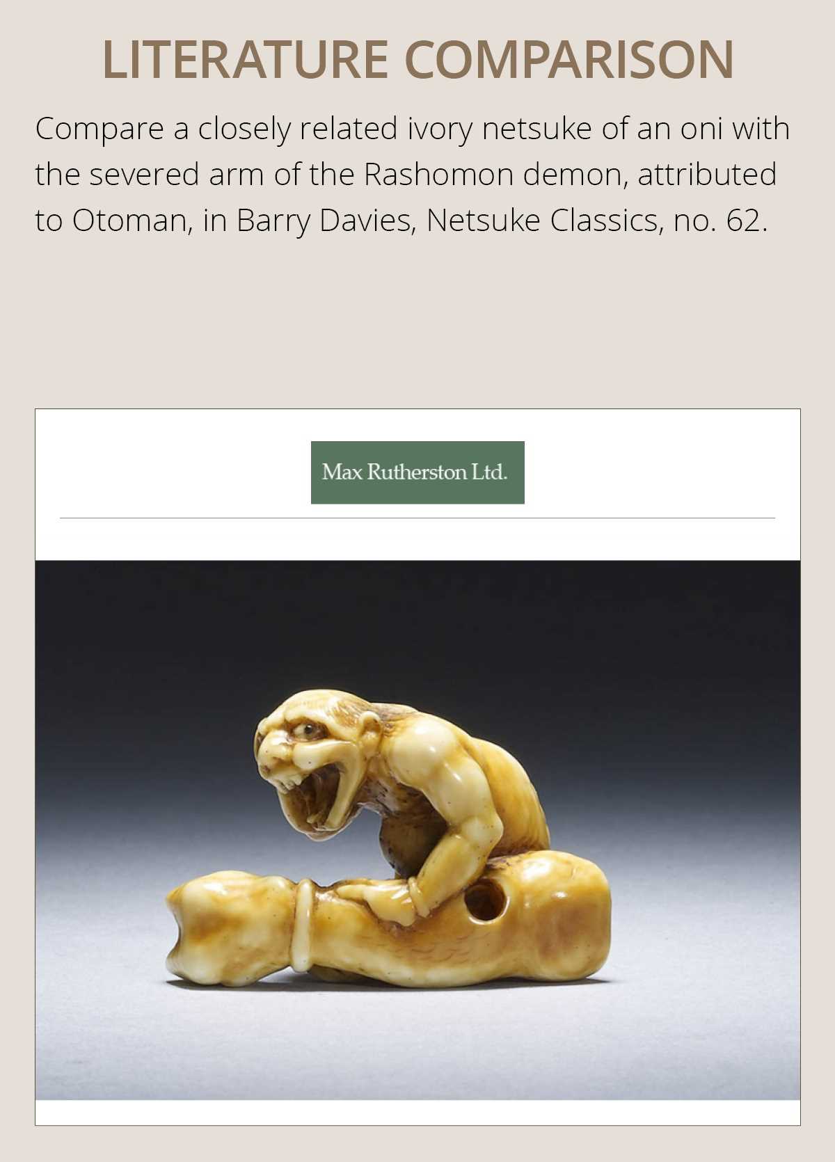 Lot 66 - OTOMAN: A SUPERB IVORY NETSUKE OF AN ONI WITH