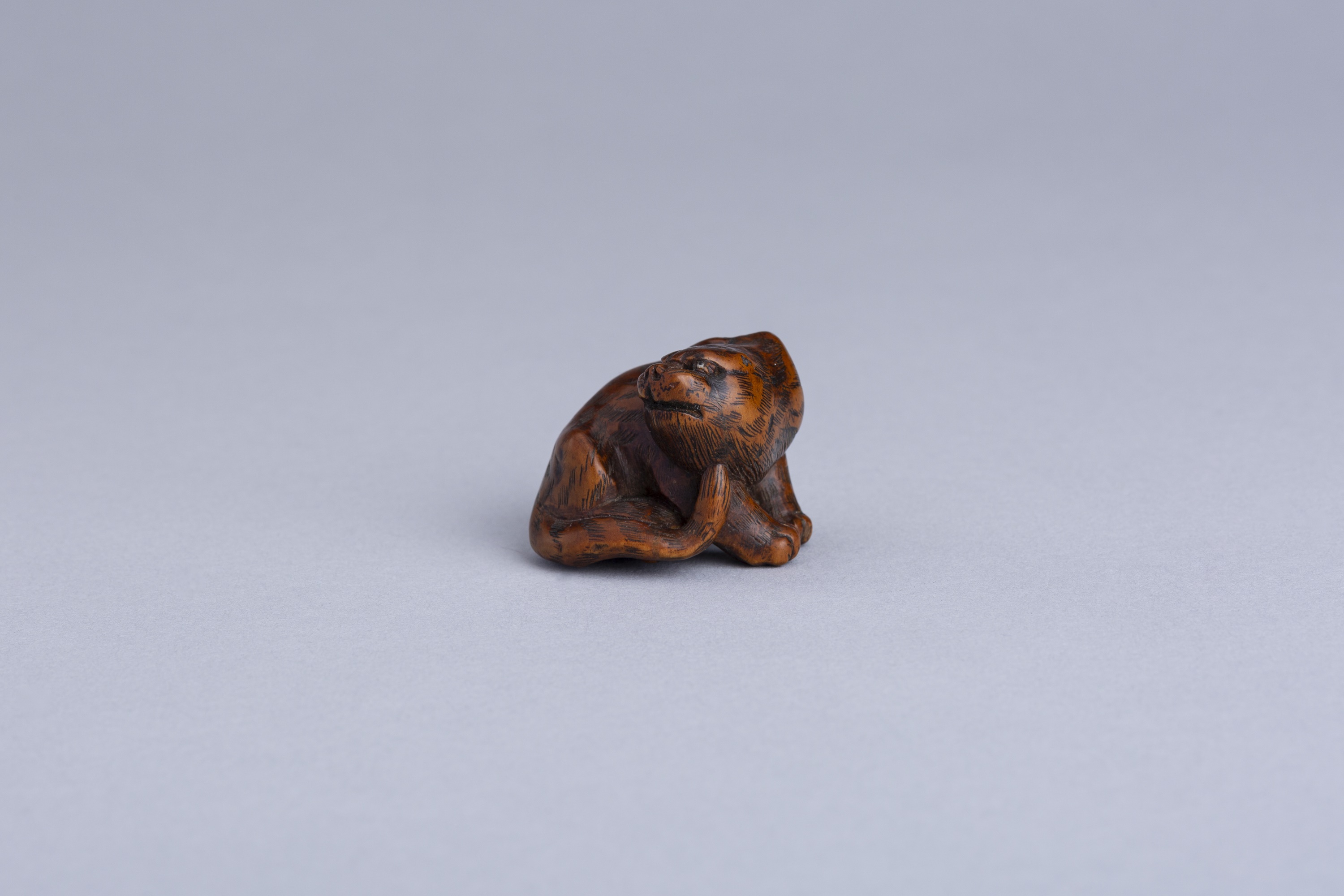Lot 333 - MASANAO: A WOOD NETSUKE OF A SNARLING TIGER,