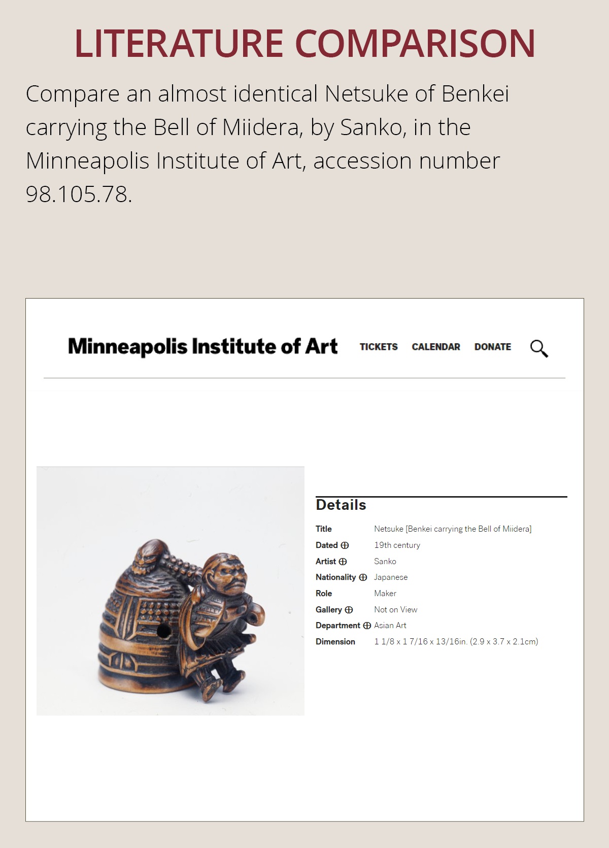 Lot 649 - HIDEKAZU: A WOOD NETSUKE OF BENKEI CARRYING