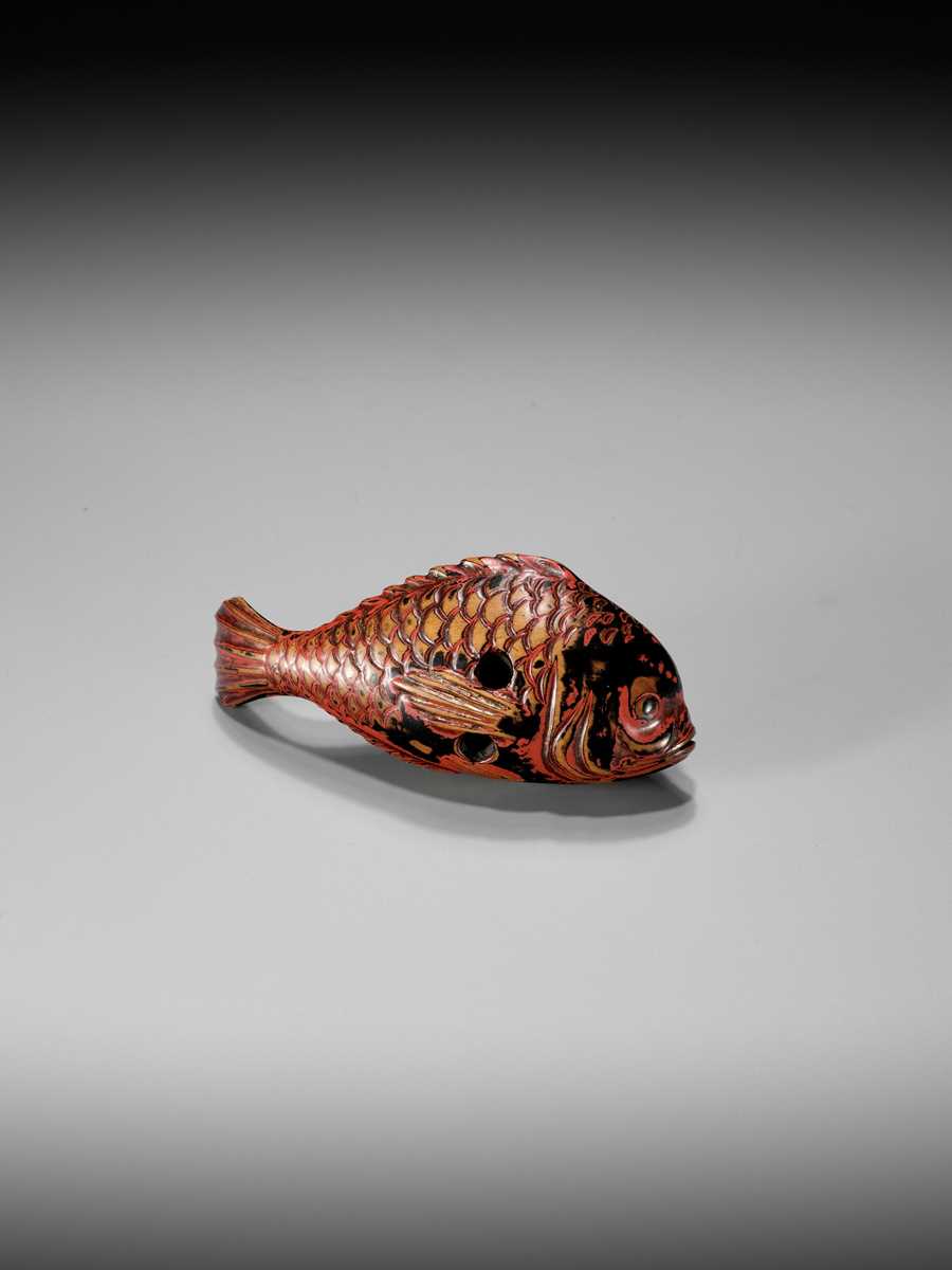 Lot 276 - A RARE AND LARGE NEGORO LACQUER NETSUKE OF A