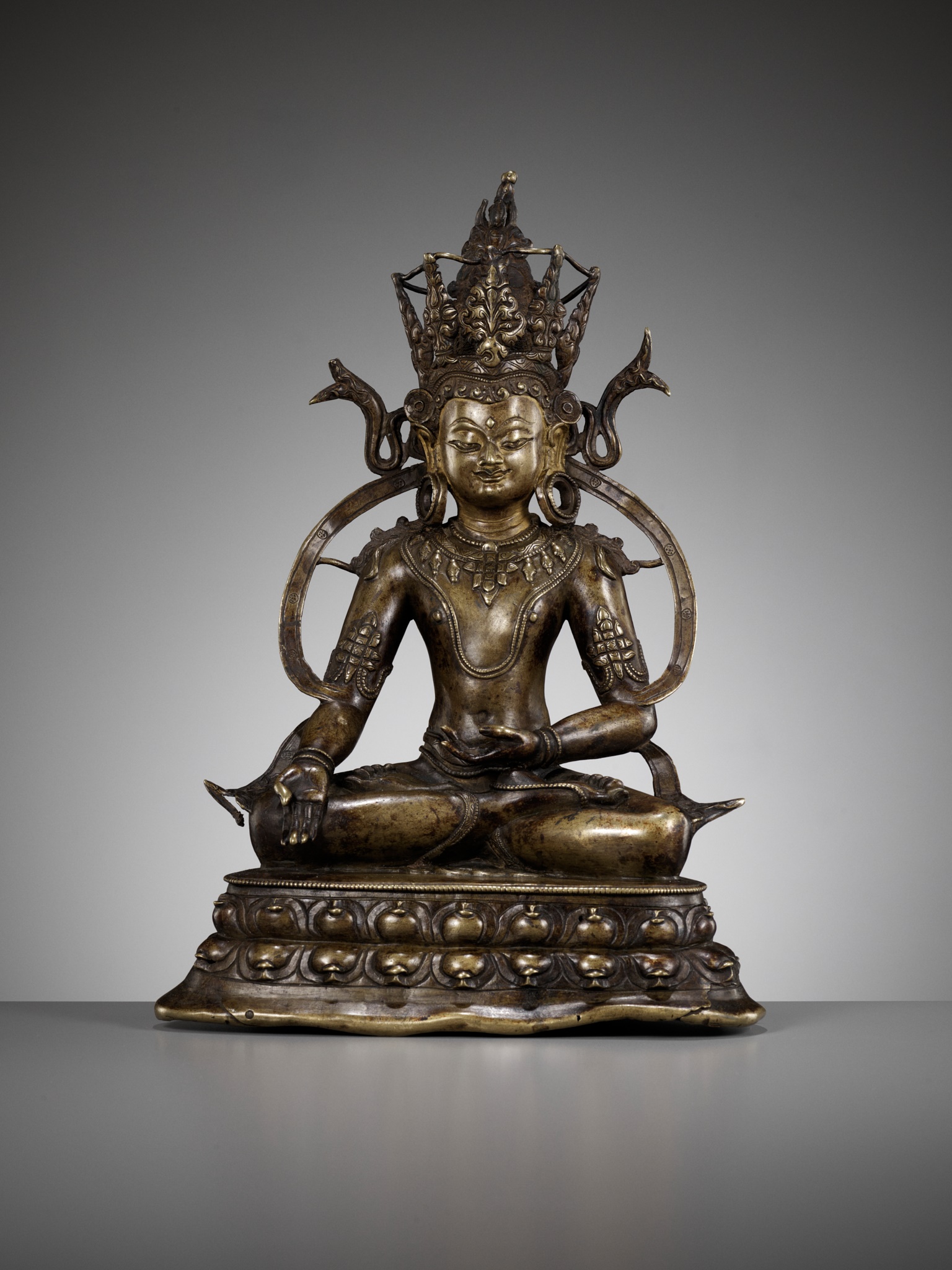 Lot 169 - A LARGE BRONZE FIGURE OF RATNASAMBHAVA,