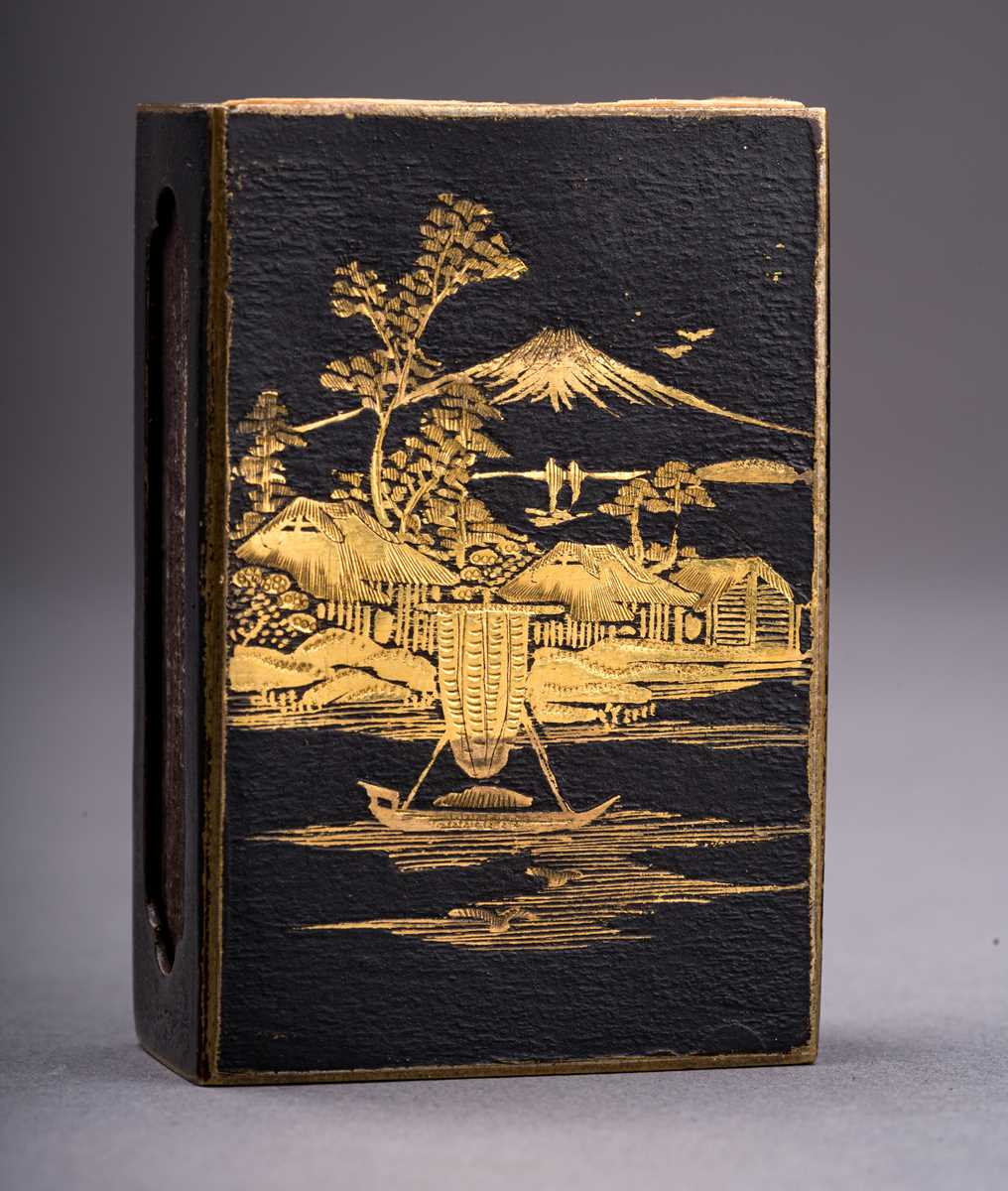 Lot 1163 - A GILT BRONZE MATCHBOX CASE DEPICTING MOUNT