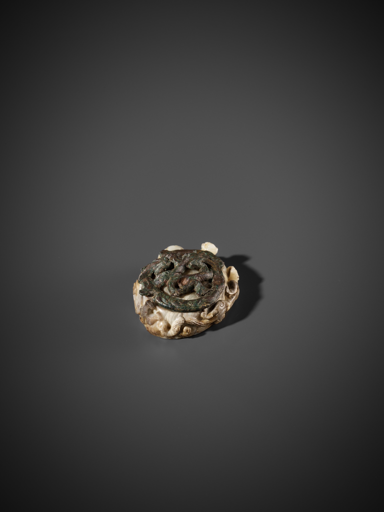 Lot 320 - A ‘CHILONG’ JADE WEIGHT, EMBELLISHED WITH A