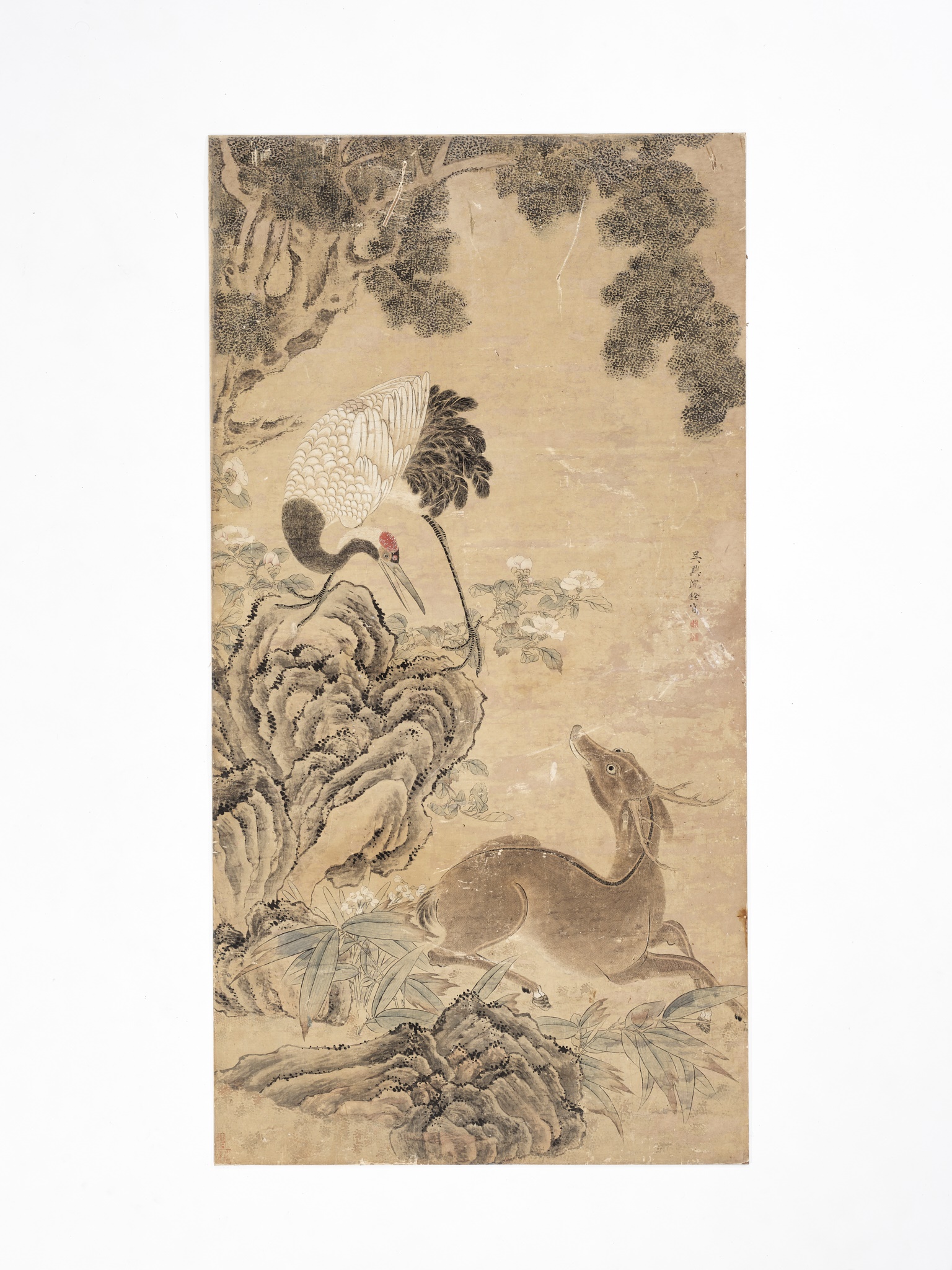 Lot 558 - ‘CRANE AND DEER’, BY SHEN QUAN (1682-1760)