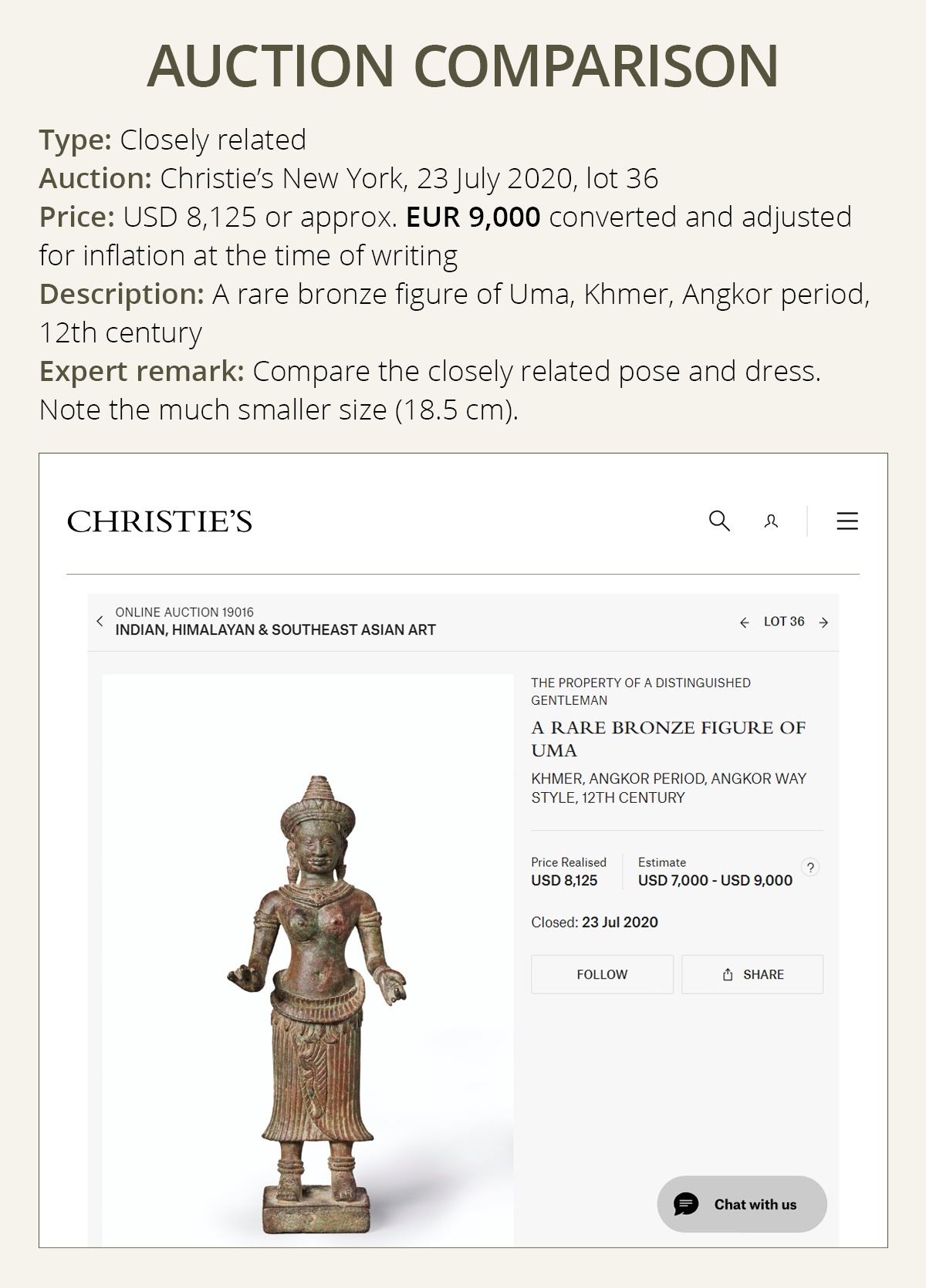 Lot 222 - A BRONZE FIGURE OF THE GODDESS UMA, KHMER,