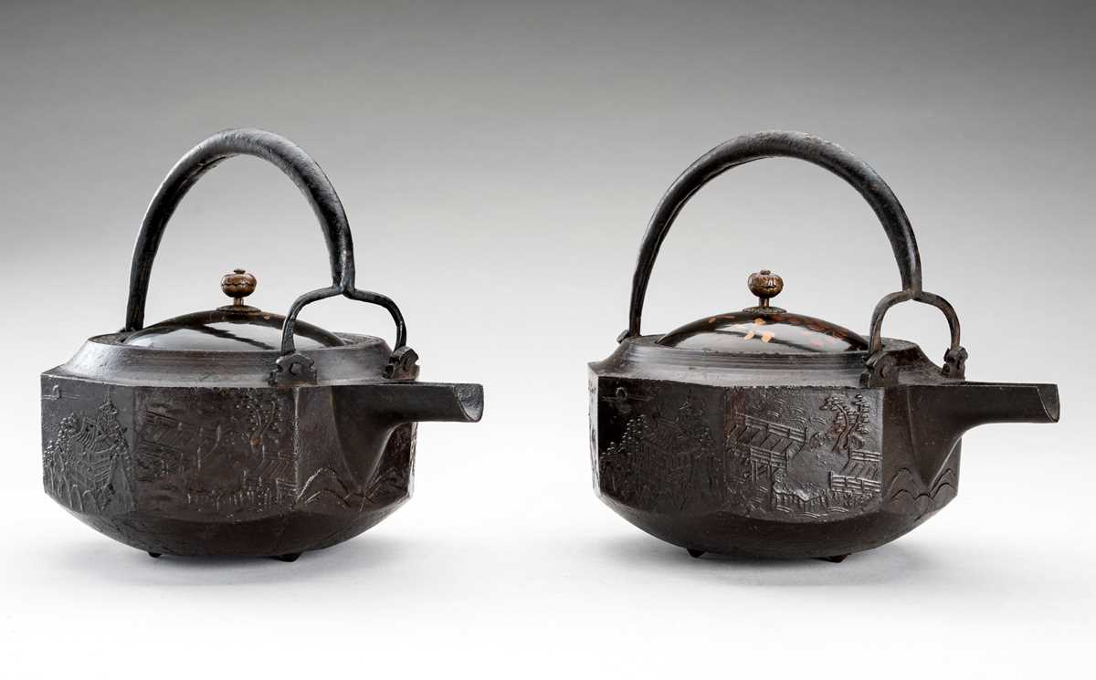 Lot 1154 - A PAIR OF CAST IRON SAKE EWERS CHOSHI, EDO