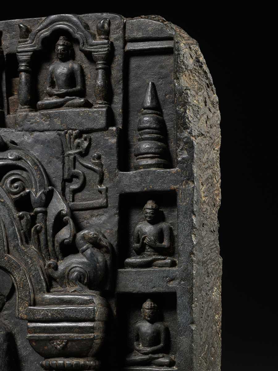 Lot 241 - A MAGNIFICENT BLACK STONE STELE DEPICTING AN