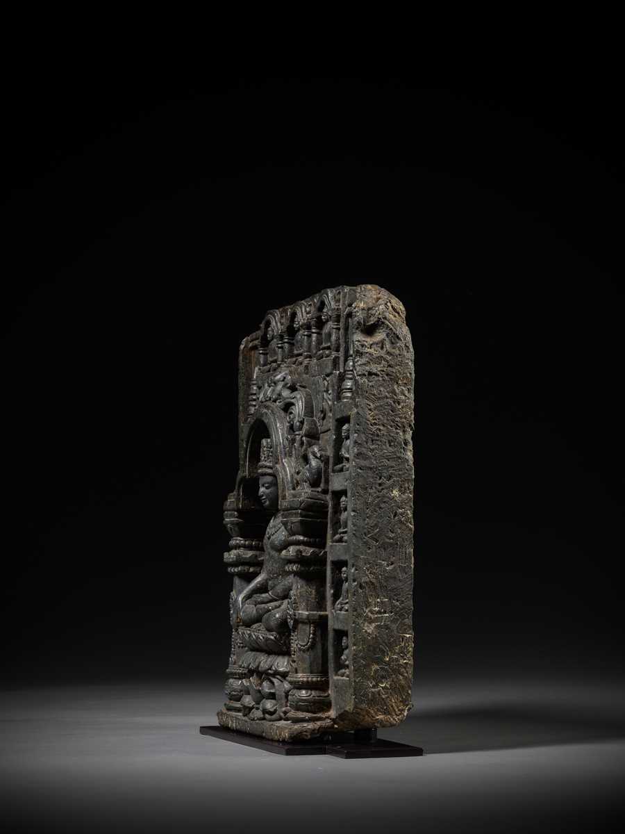 Lot 241 - A MAGNIFICENT BLACK STONE STELE DEPICTING AN