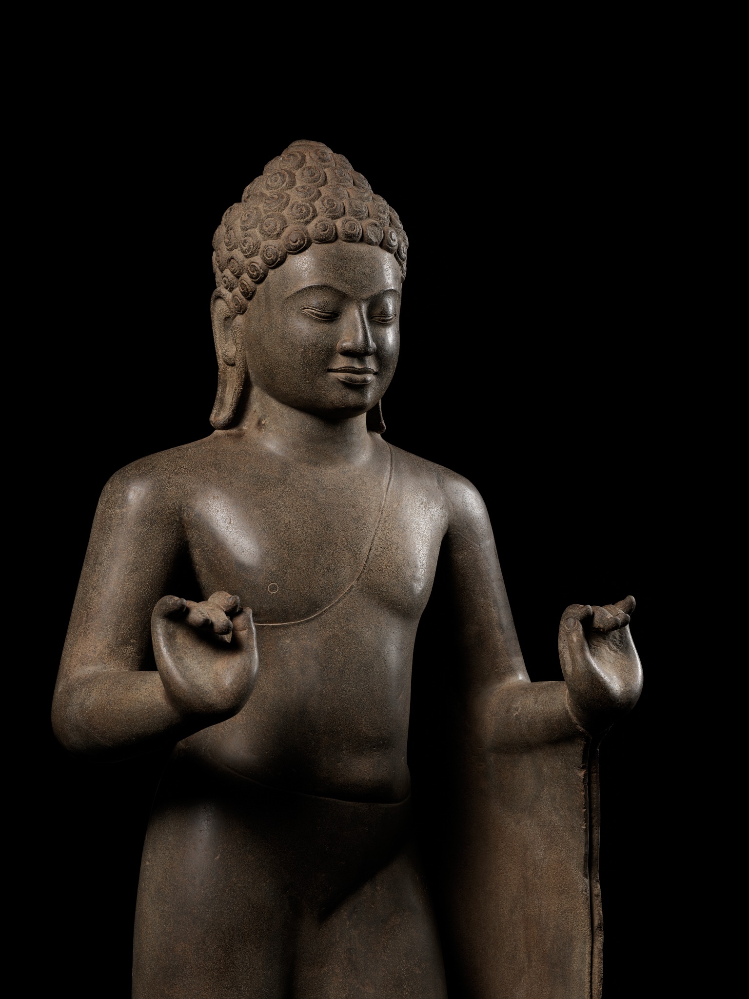 Lot 165 - A MONUMENTAL SANDSTONE FIGURE OF BUDDHA,