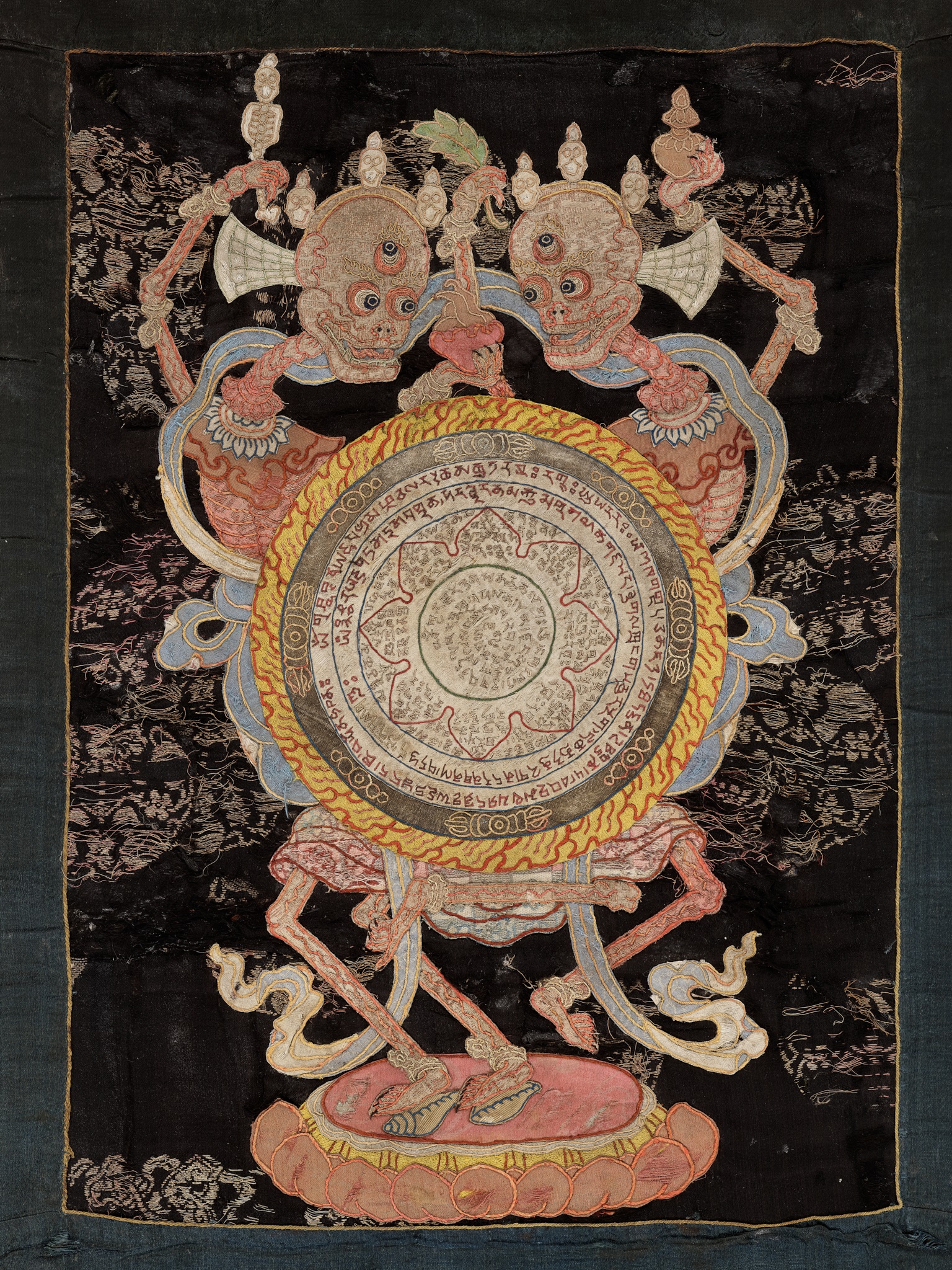 Lot 190 - A SILK APPLIQUÉ THANGKA OF A CHITIPATI