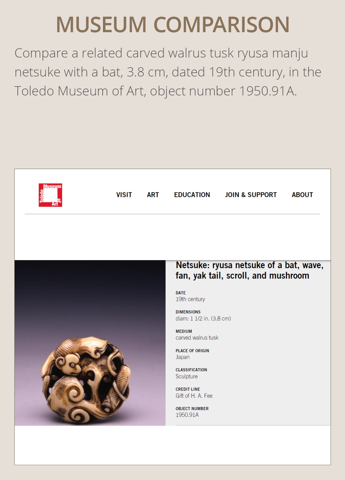 Lot 397 - A WALRUS TUSK RYUSA MANJU NETSUKE DEPICTING