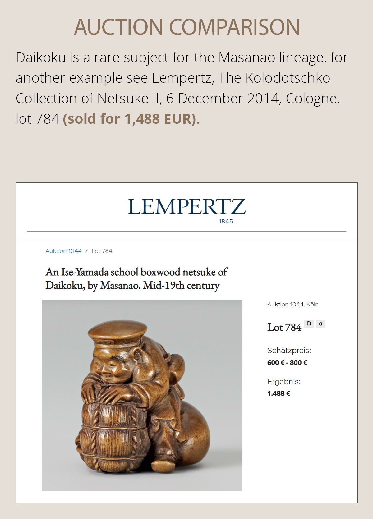 Lot 124 - MASANAO: A RARE WOOD NETSUKE OF DAIKOKU