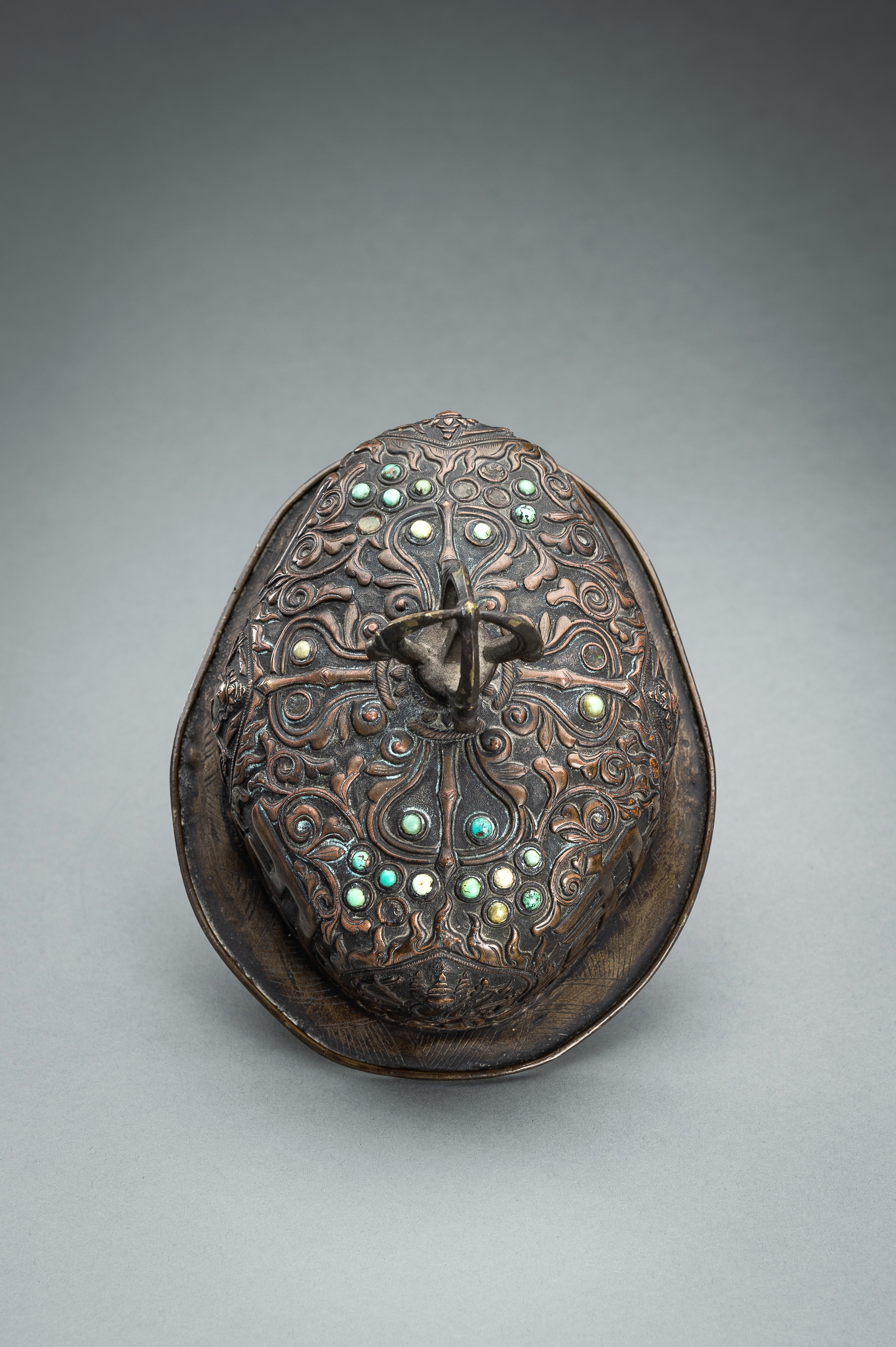 Lot 204 - A COPPER MOUNTED KAPALA AND STAND, 19TH