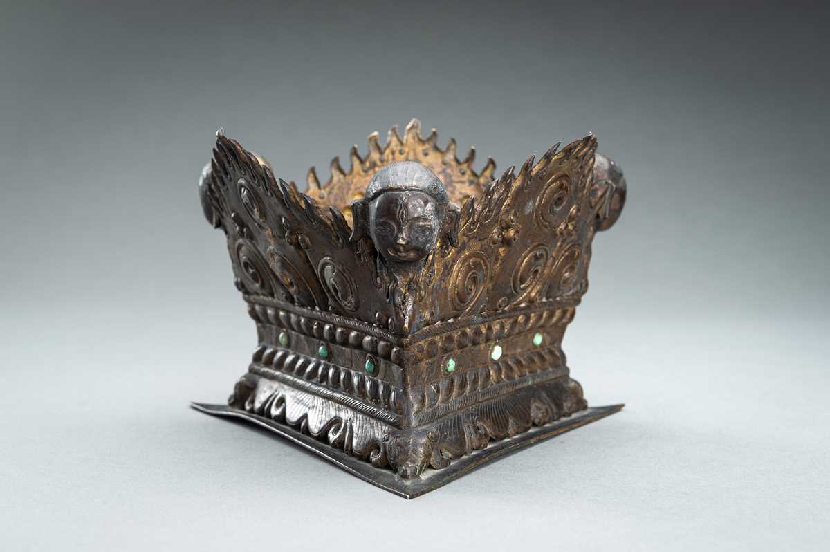 Lot 204 - A COPPER MOUNTED KAPALA AND STAND, 19TH