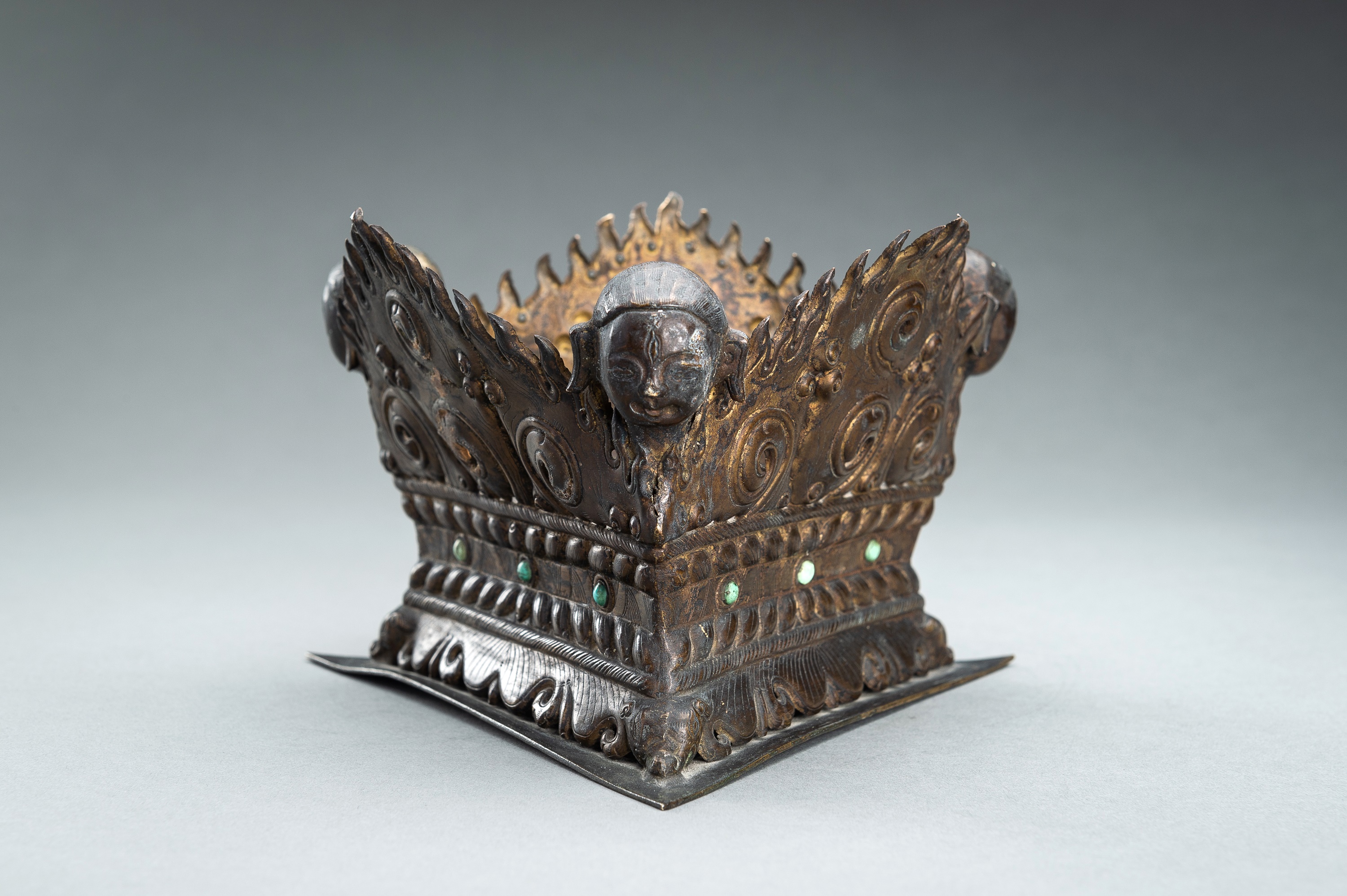 Lot 204 - A COPPER MOUNTED KAPALA AND STAND, 19TH