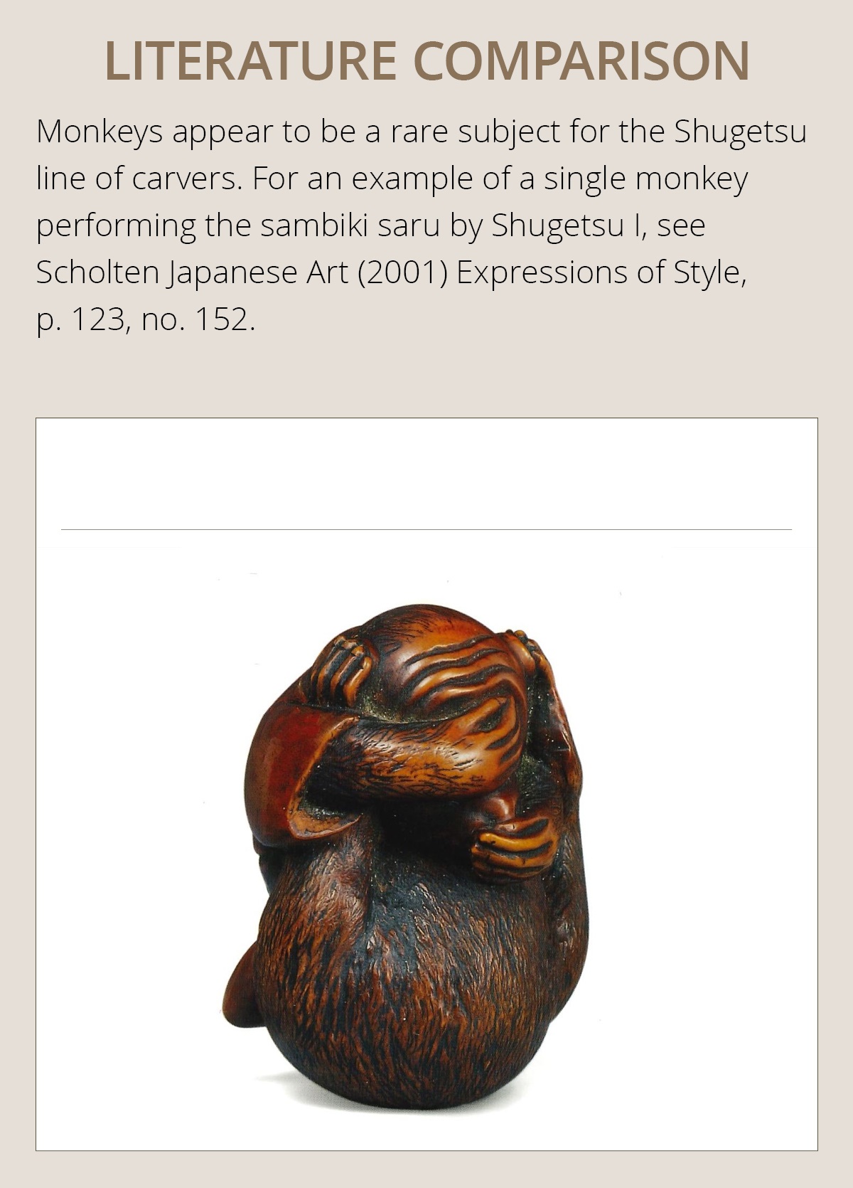 Lot 170 - SHUGETSU: A FINE WOOD NETSUKE OF THE SAMBIKI
