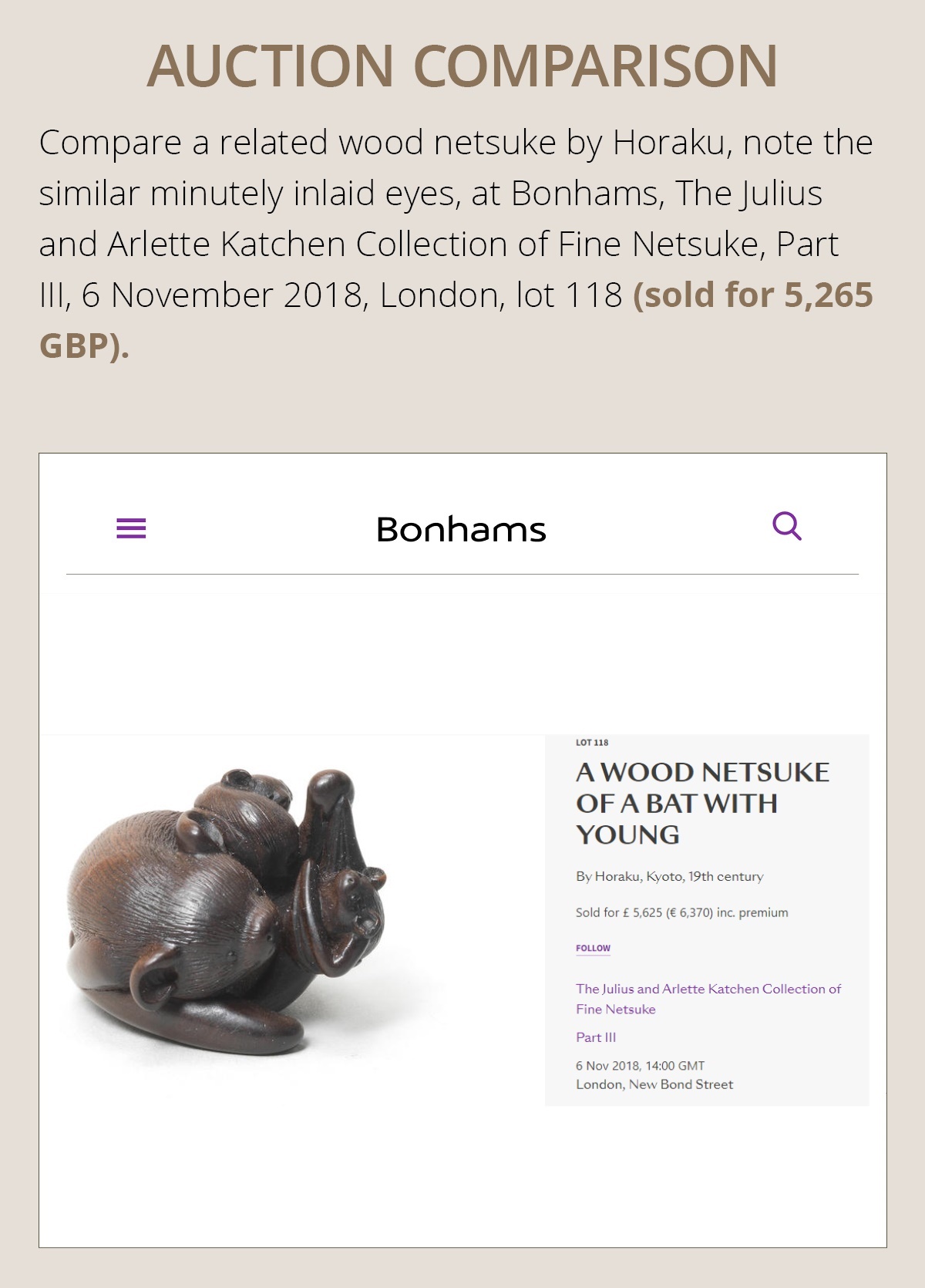 Lot 735 - A RARE EBONY WOOD NETSUKE OF A BAT, EDO