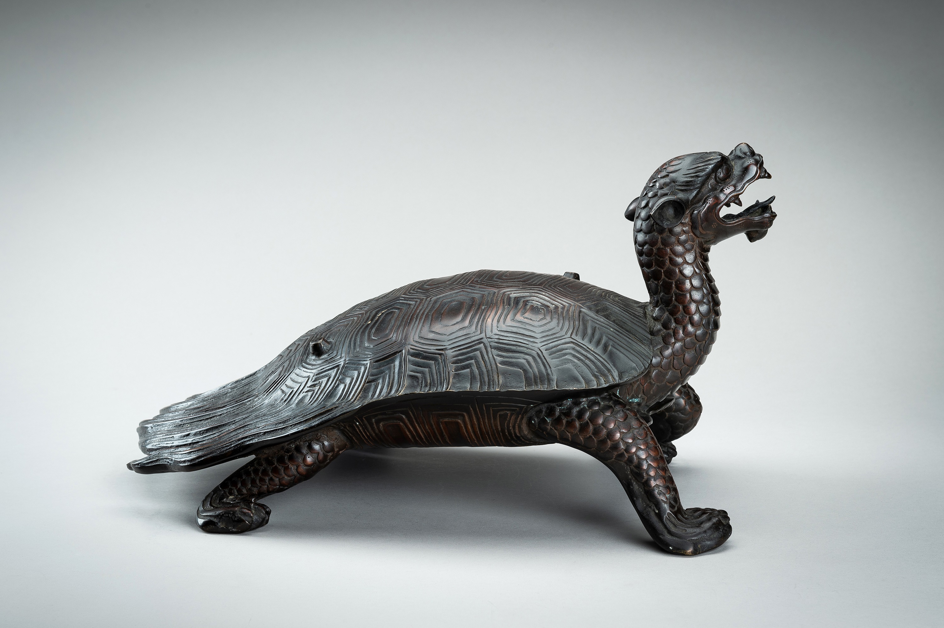 Lot 14 - A VERY LARGE BRONZE OKIMONO OF A MINOGAME,