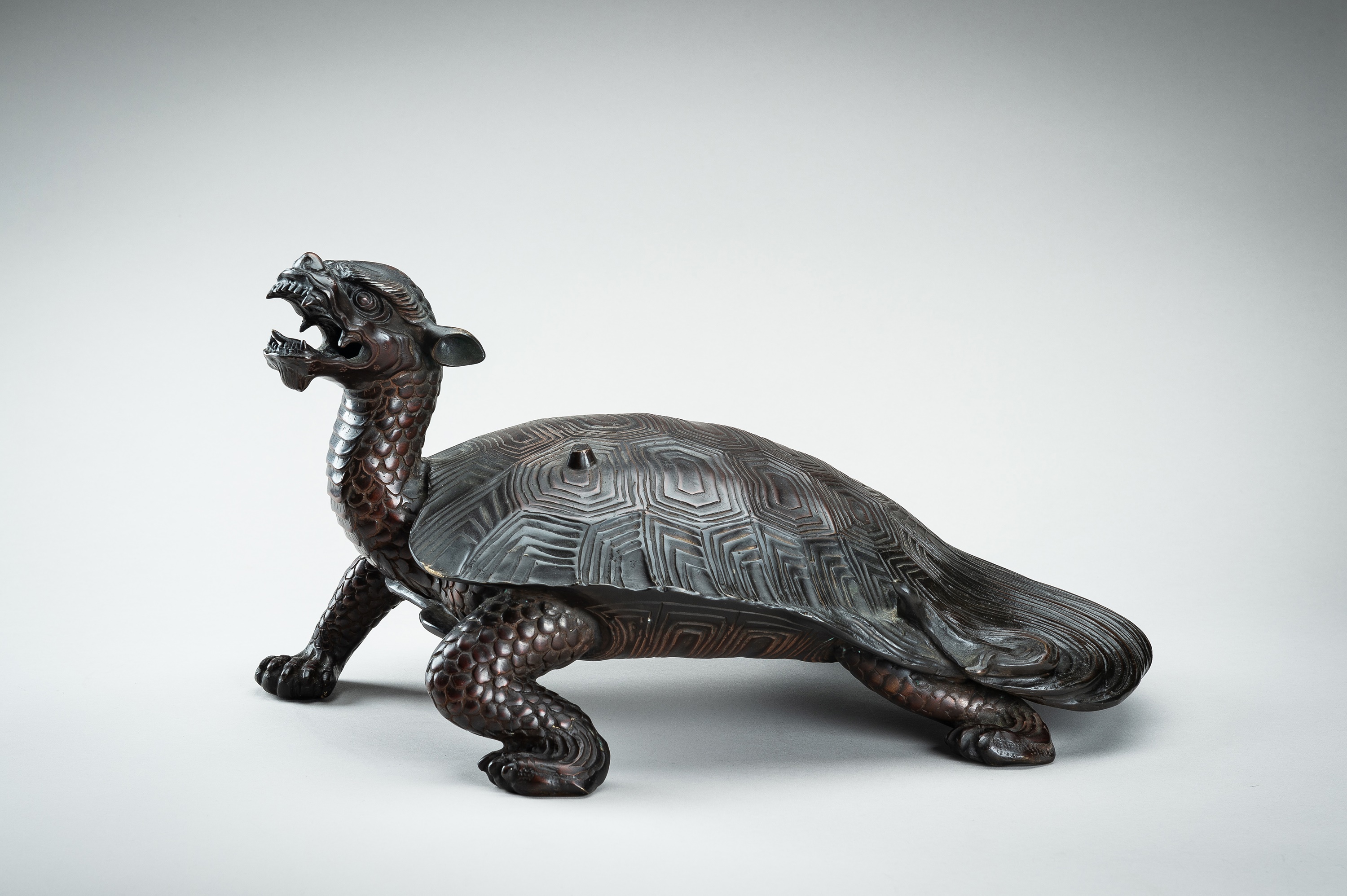 Lot 14 - A VERY LARGE BRONZE OKIMONO OF A MINOGAME,