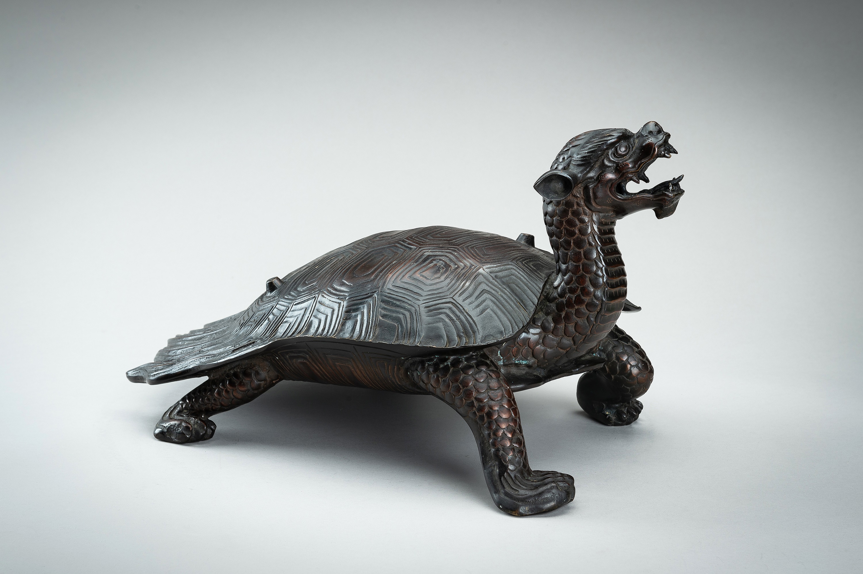 Lot 14 - A VERY LARGE BRONZE OKIMONO OF A MINOGAME,