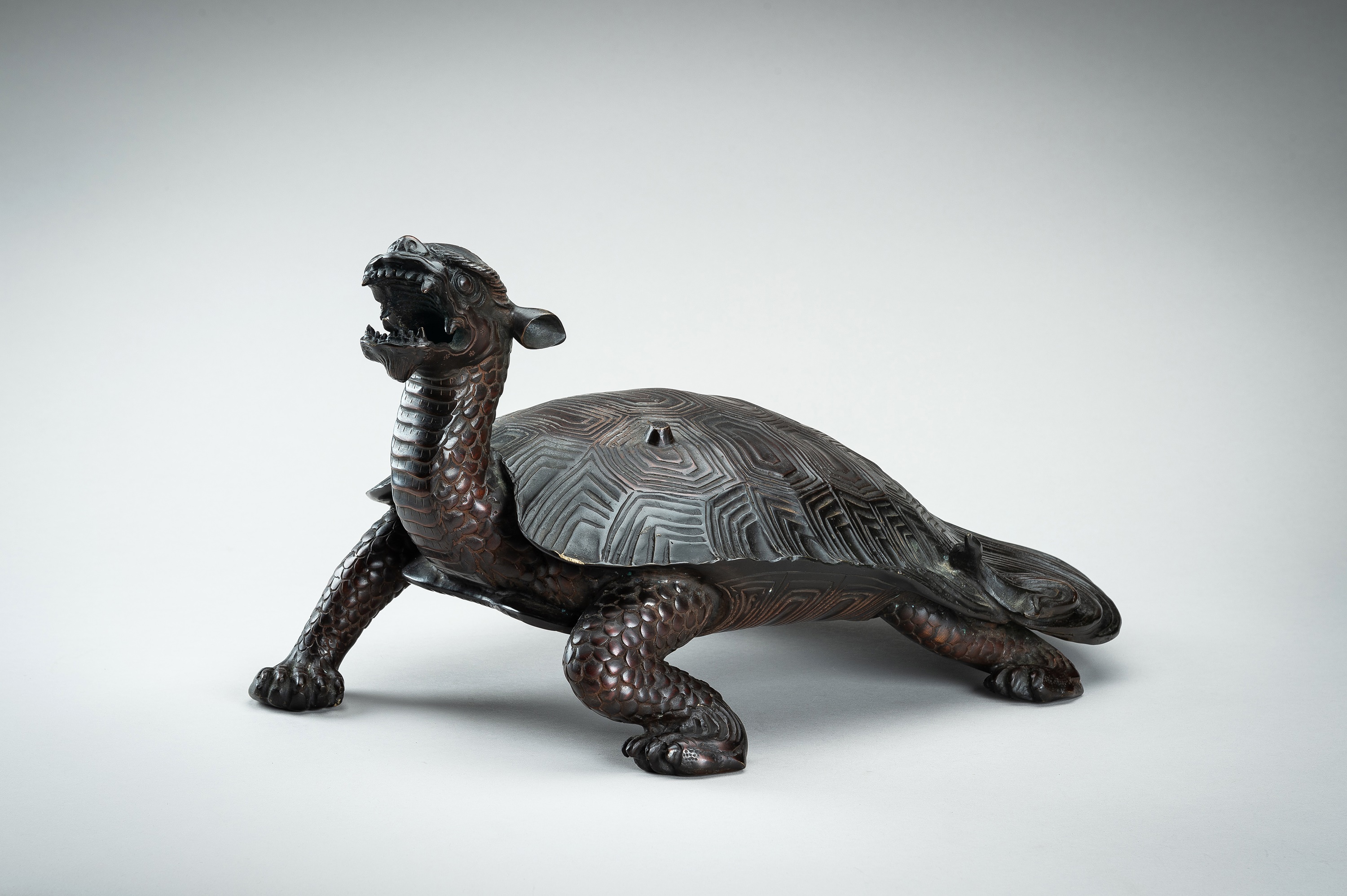 Lot 14 - A VERY LARGE BRONZE OKIMONO OF A MINOGAME,