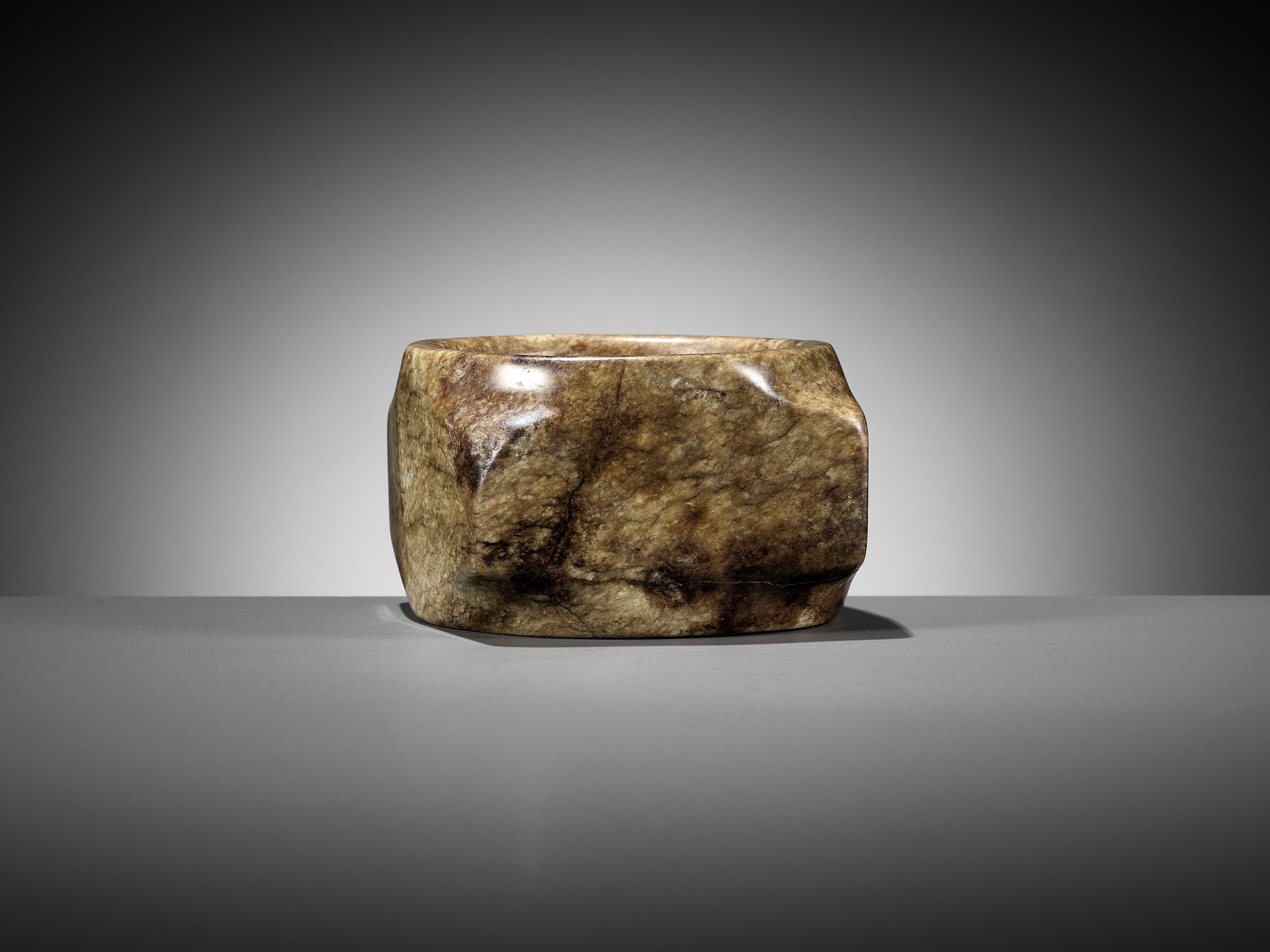 Lot 42 - A MOTTLED JADE CONG, LATE NEOLITHIC TO SHANG
