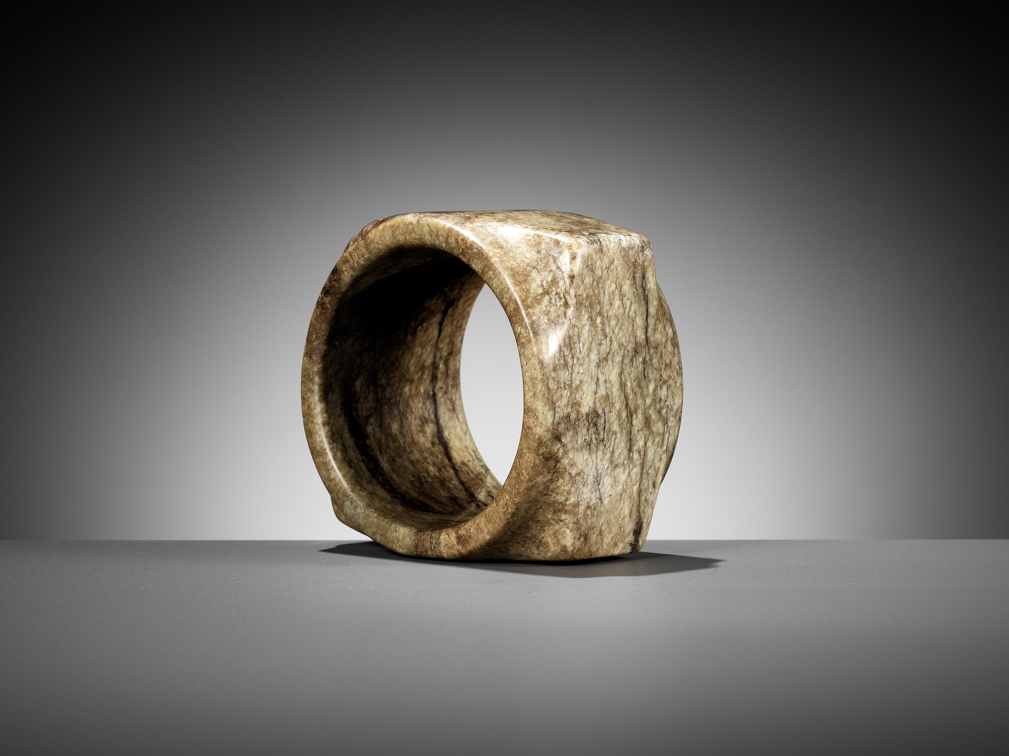 Lot 42 - A MOTTLED JADE CONG, LATE NEOLITHIC TO SHANG