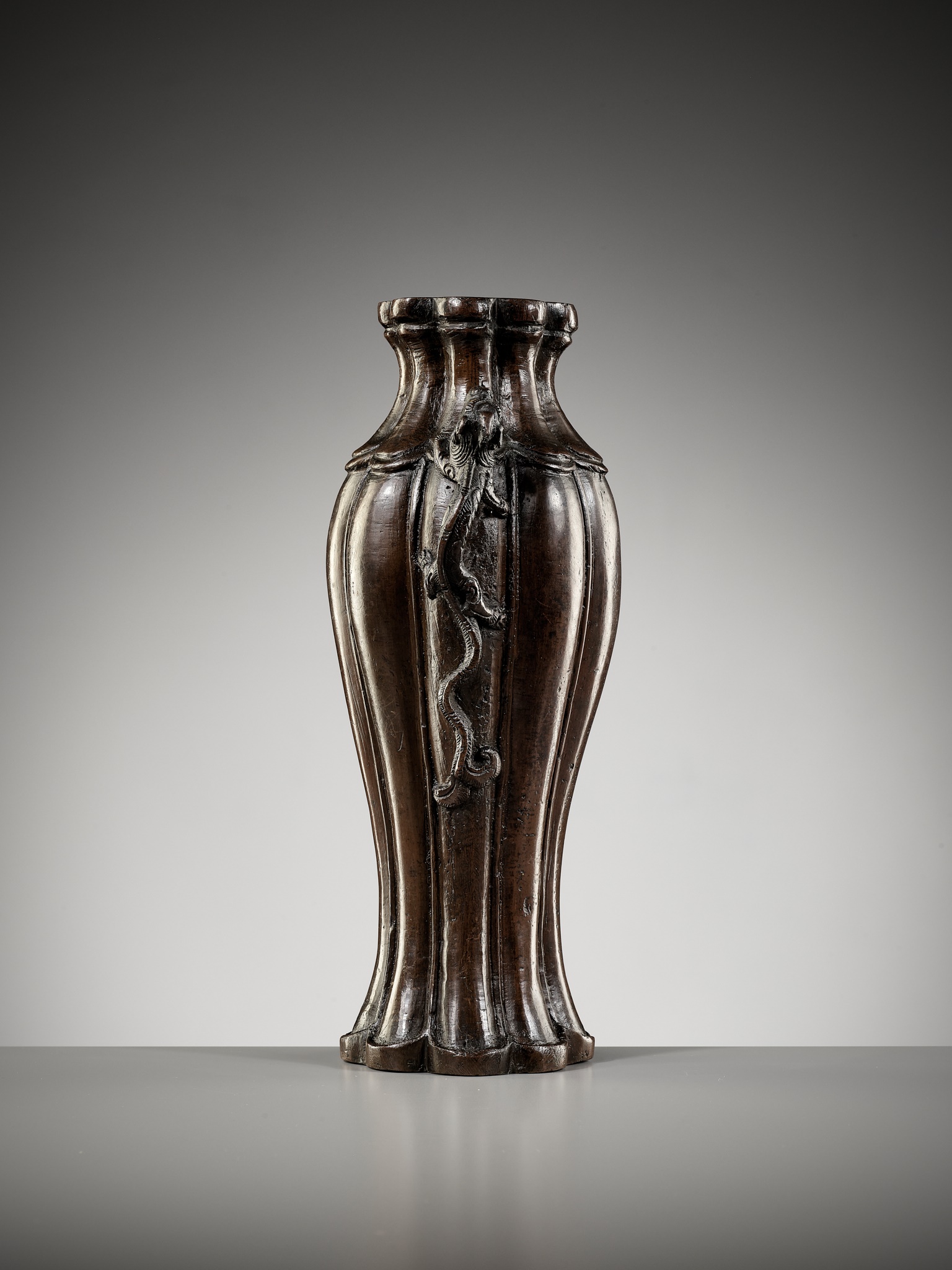 Lot 629 - A LOBED BRONZE ‘CHILONG’ VASE, CHINA, 17TH