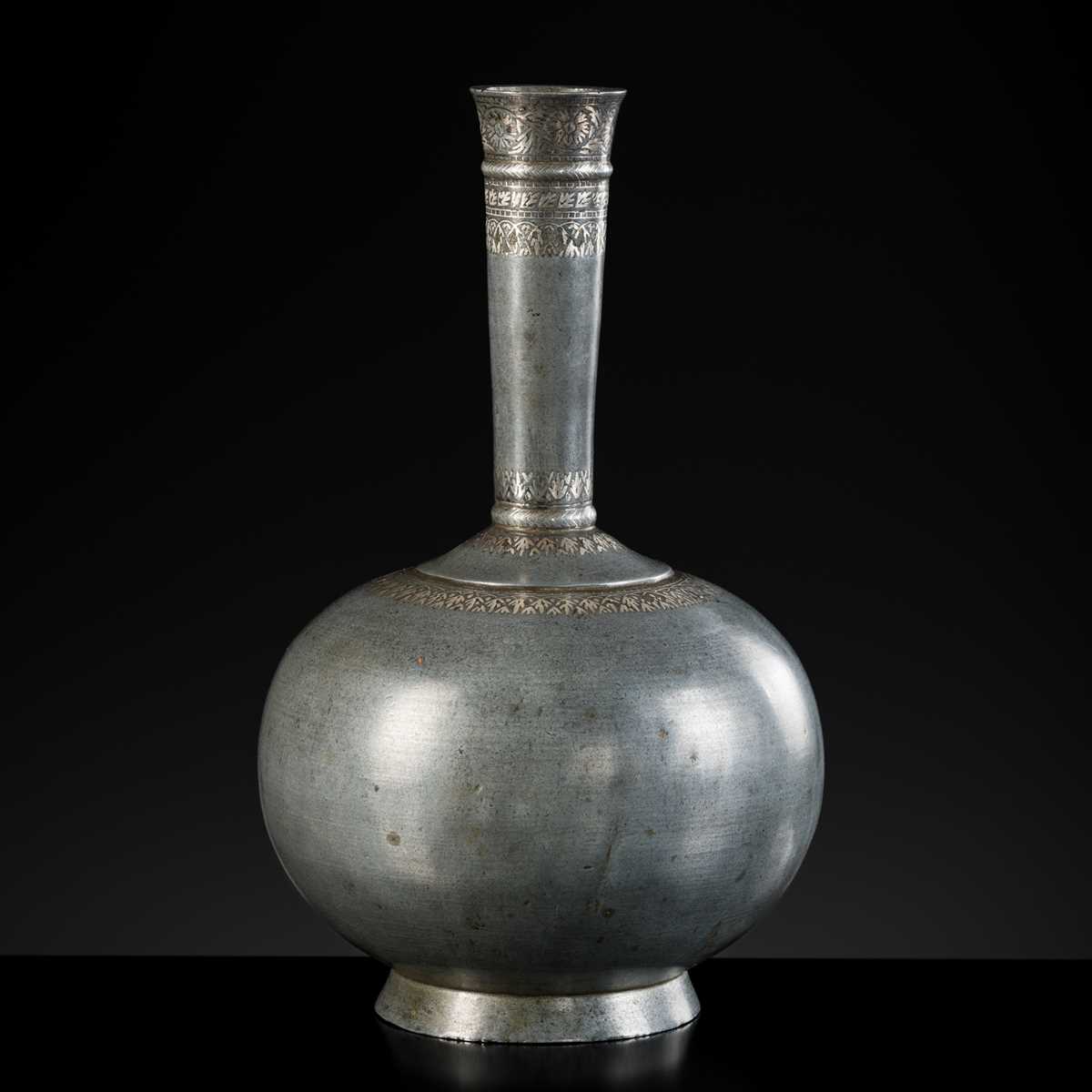 Lot 1637 - A SILVER-INLAID BIDRI BOTTLE VASE, 18TH