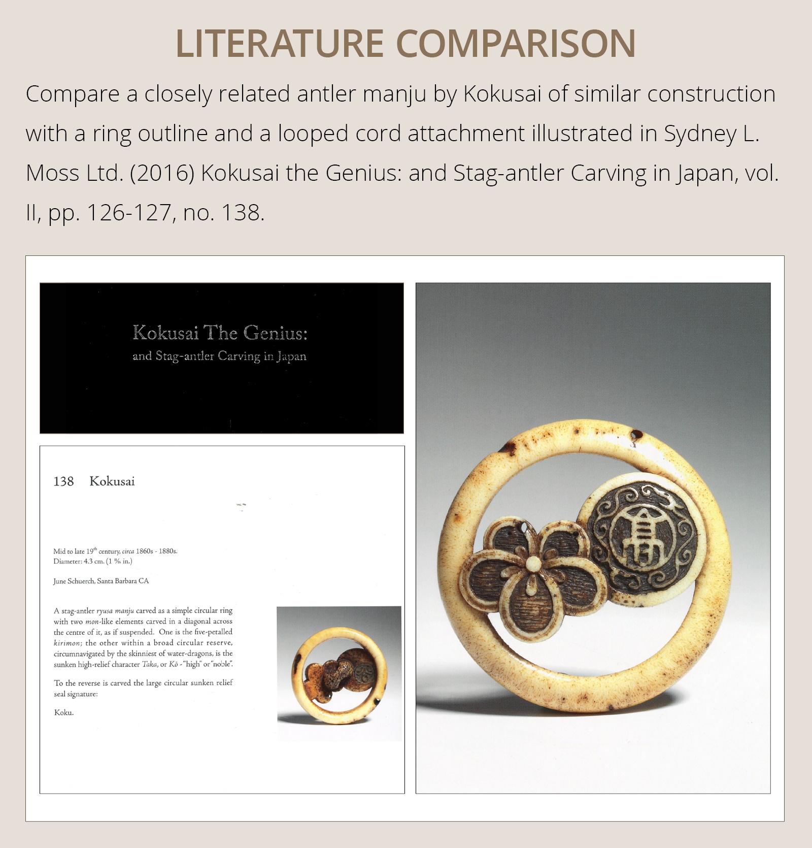 Lot 298 - KOKUSAI: A FINE ANTLER RYUSA MANJU NETSUKE