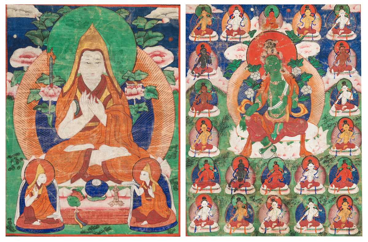 Lot 1105 - A GROUP OF TWO THANGKA DEPICTING GREEN TARA