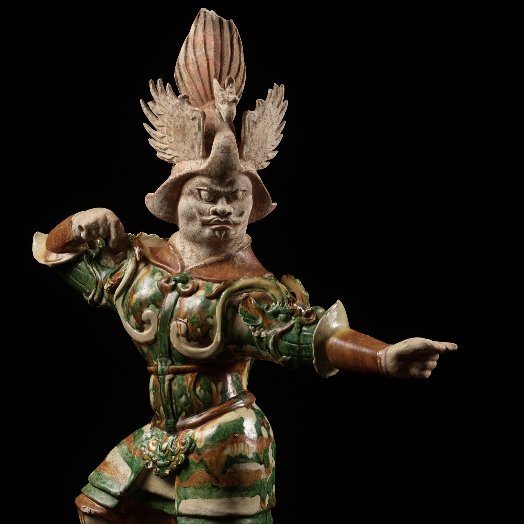 Lot 68 - A LARGE SANCAI-GLAZED ‘ARCHER’ GUARDIAN