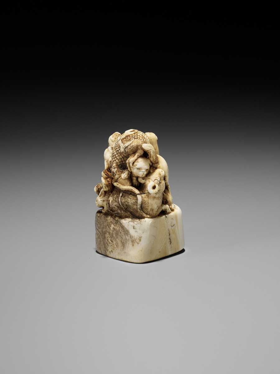 Lot 242 - CHOKUSAI: A RARE WALRUS TUSK SEAL (INGYO)