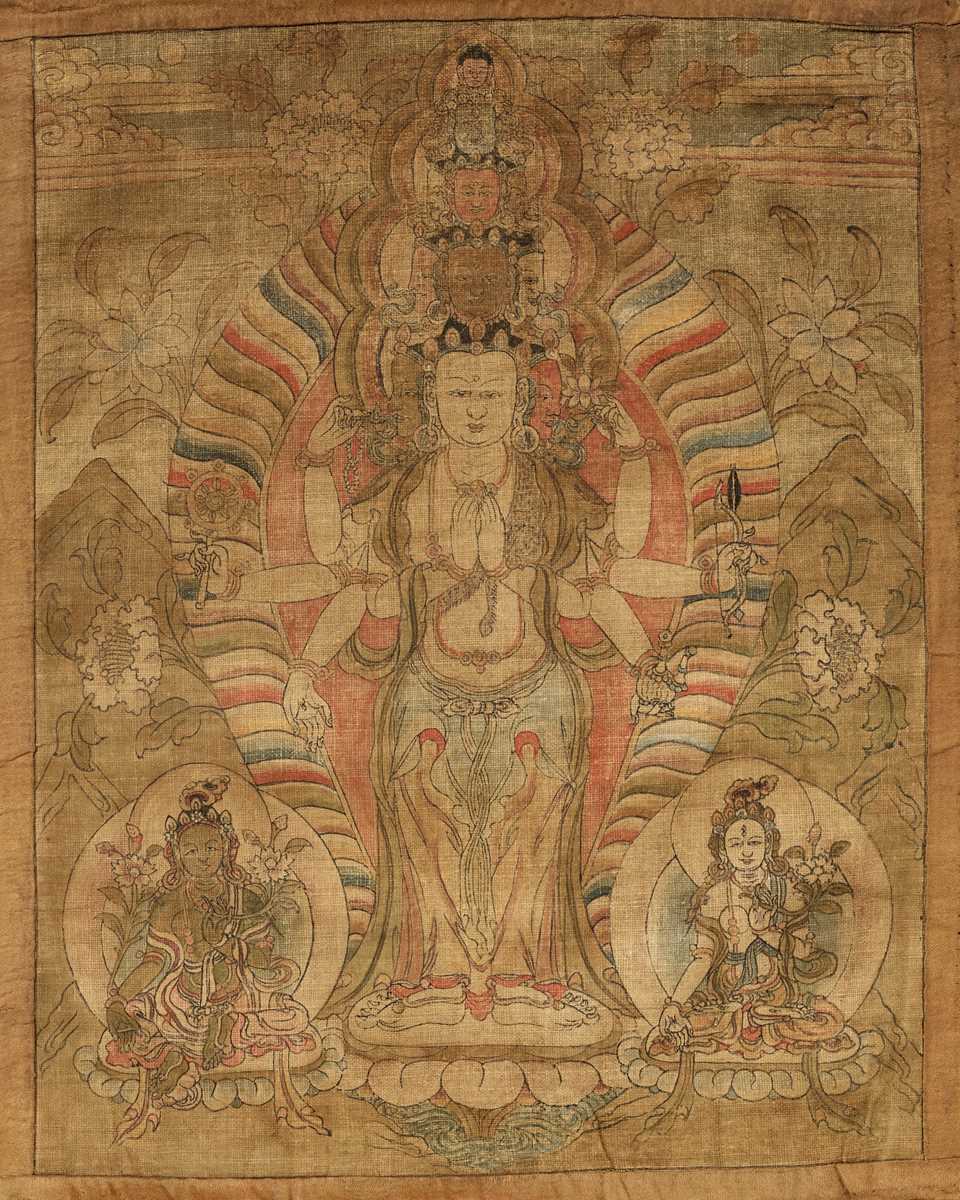 Lot 31 - A THANGKA OF EKADASHAMUKHA AVALOKITESHVARA,