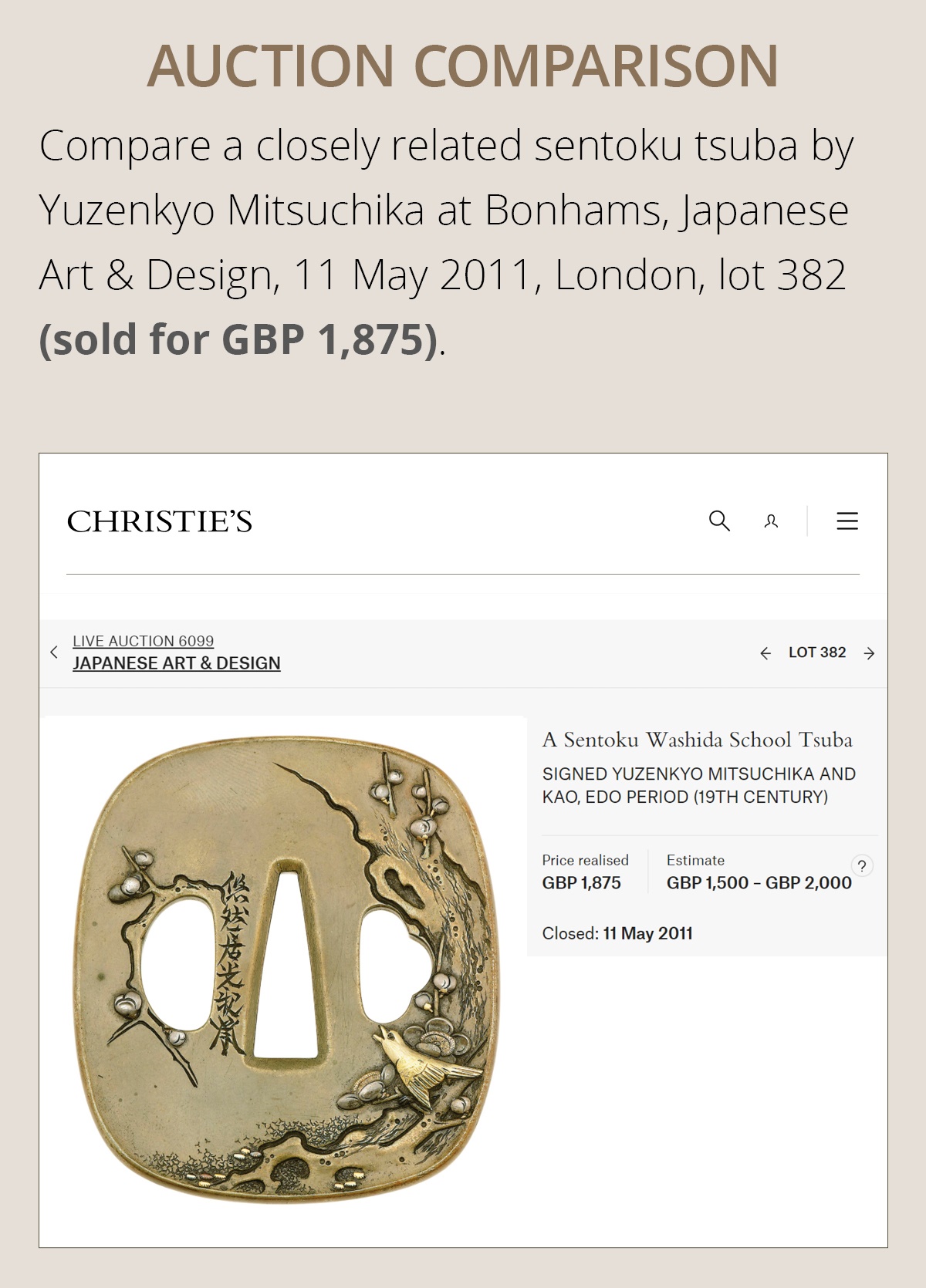 Lot 81 - WASHIDA MITSUCHIKA: A FINE SENTOKU TSUBA WITH