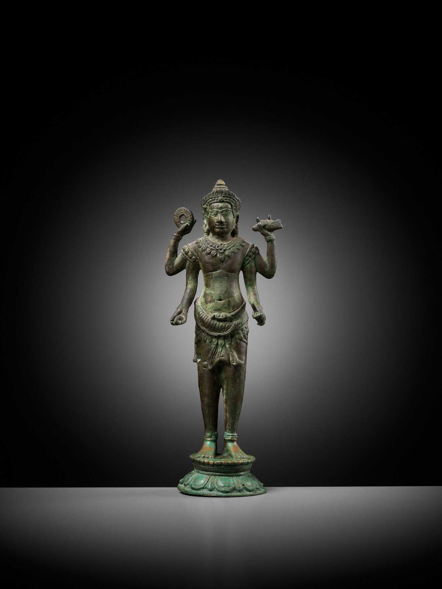 Lot 1396 - A BRONZE FIGURE OF VISHNU, ANGKOR PERIOD