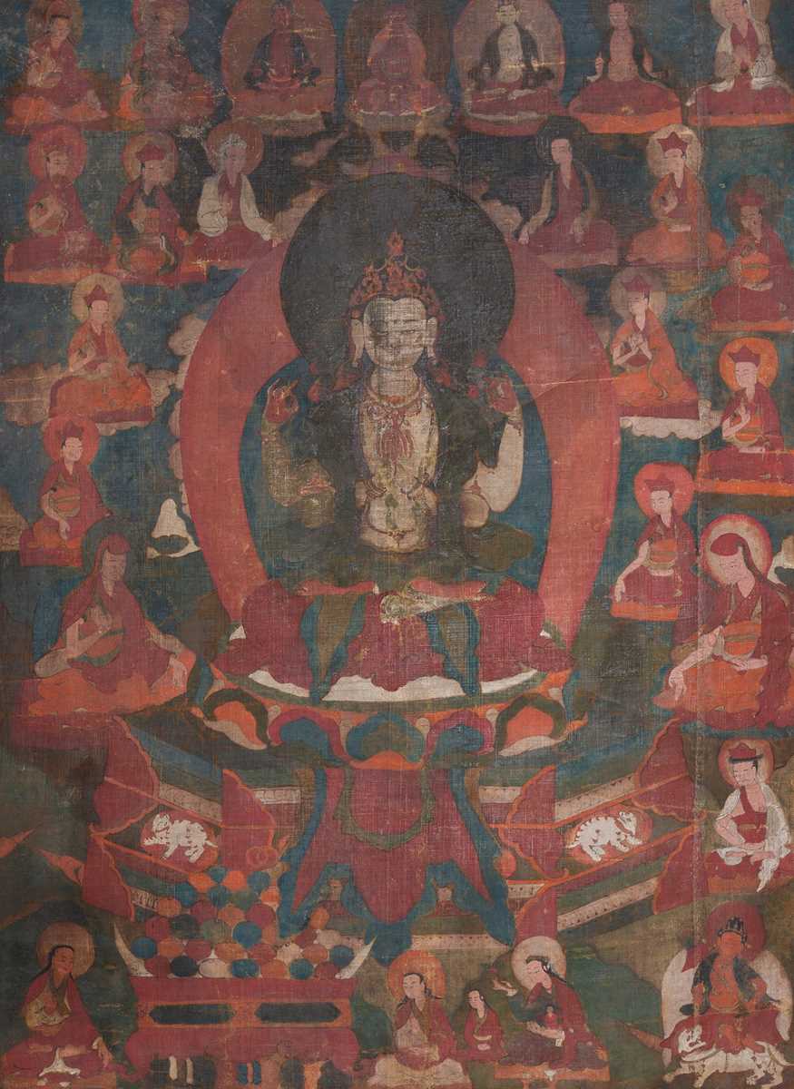 Lot 1492 - A THANGKA OF SHADAKSHARI, 16TH-17TH CENTURY