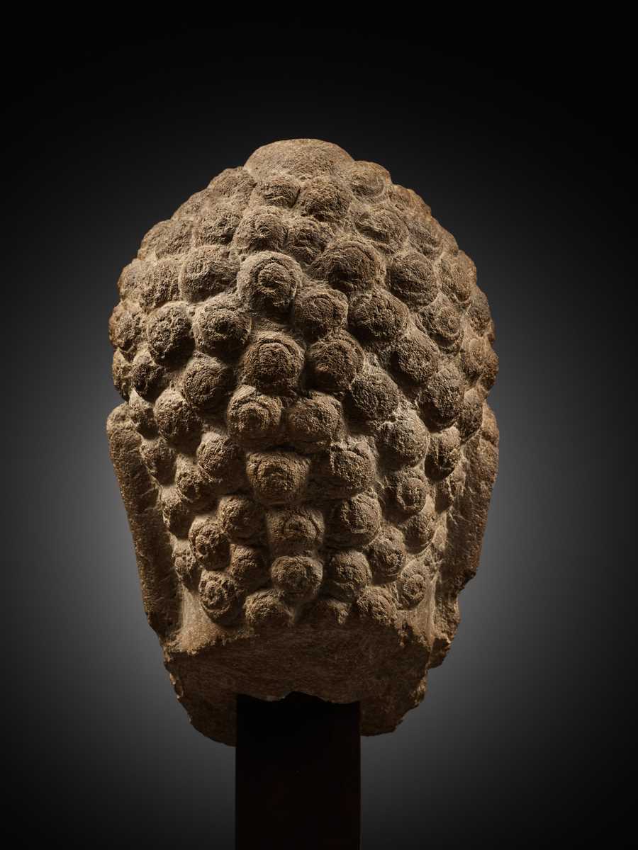 Lot 166 - A STONE HEAD OF BUDDHA, MON DVARAVATI PERIOD,