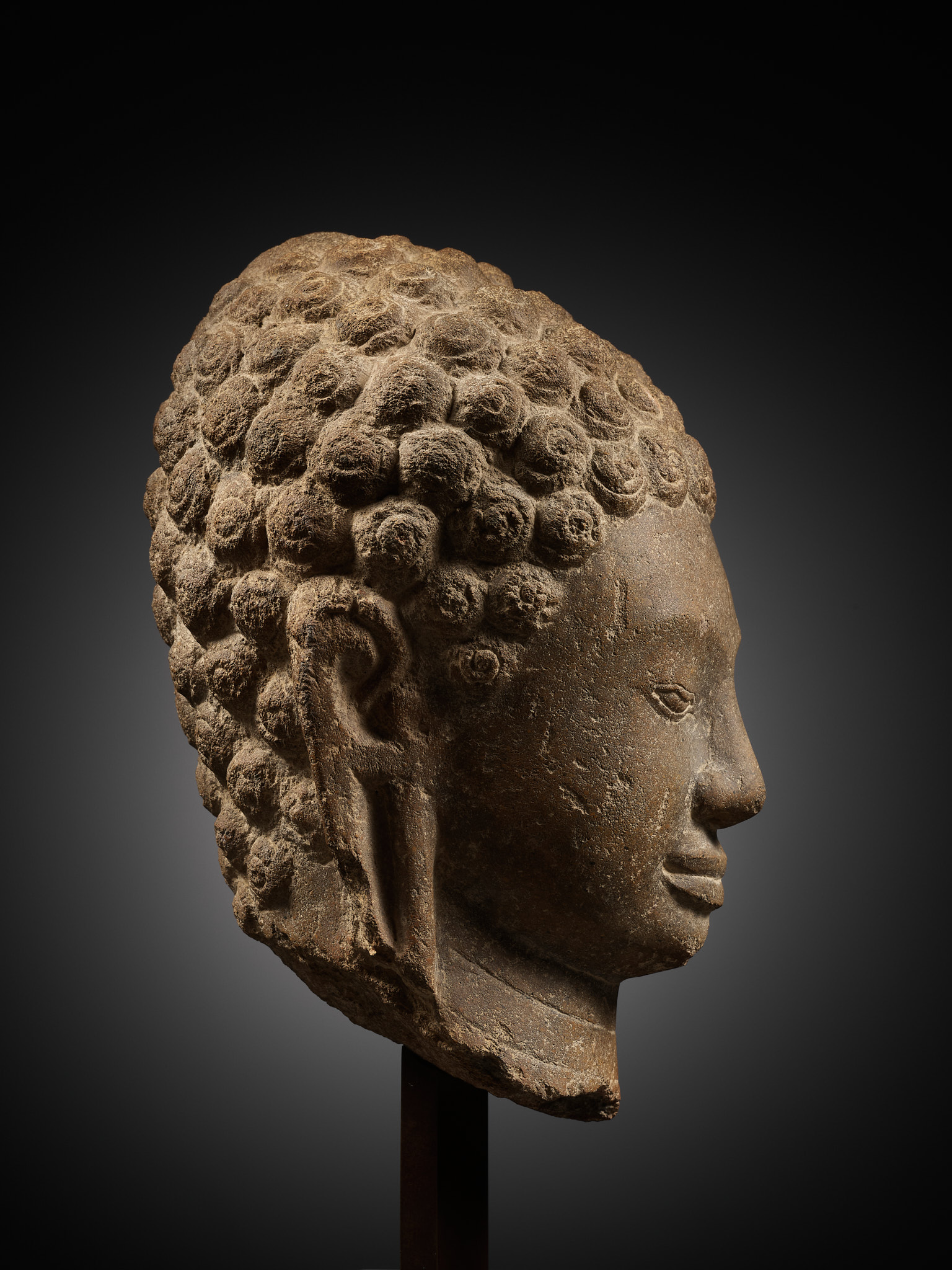 Lot 166 - A STONE HEAD OF BUDDHA, MON DVARAVATI PERIOD,